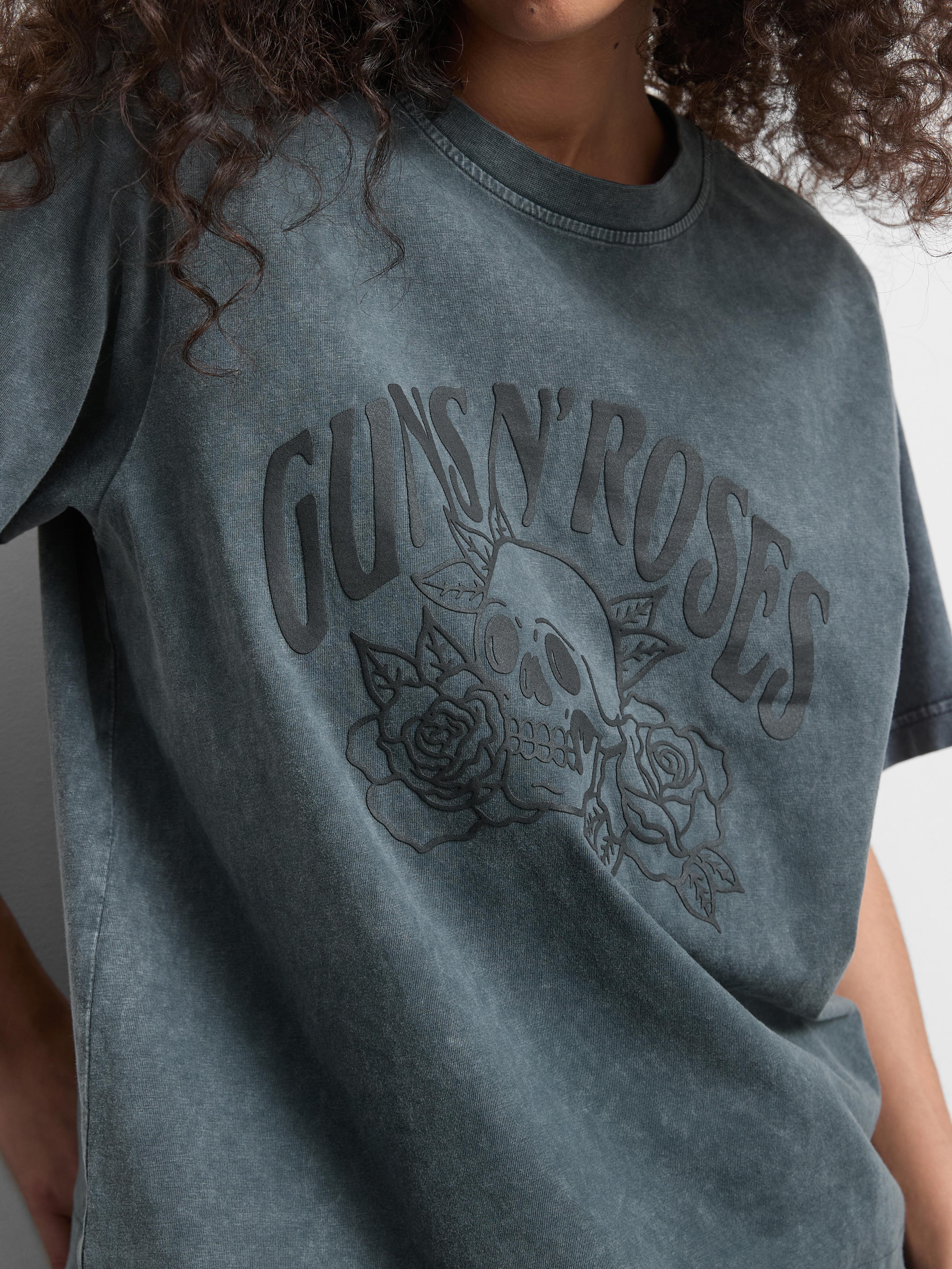 Womens Grey Guns N' Roses Lace Trim T-Shirt | Primark