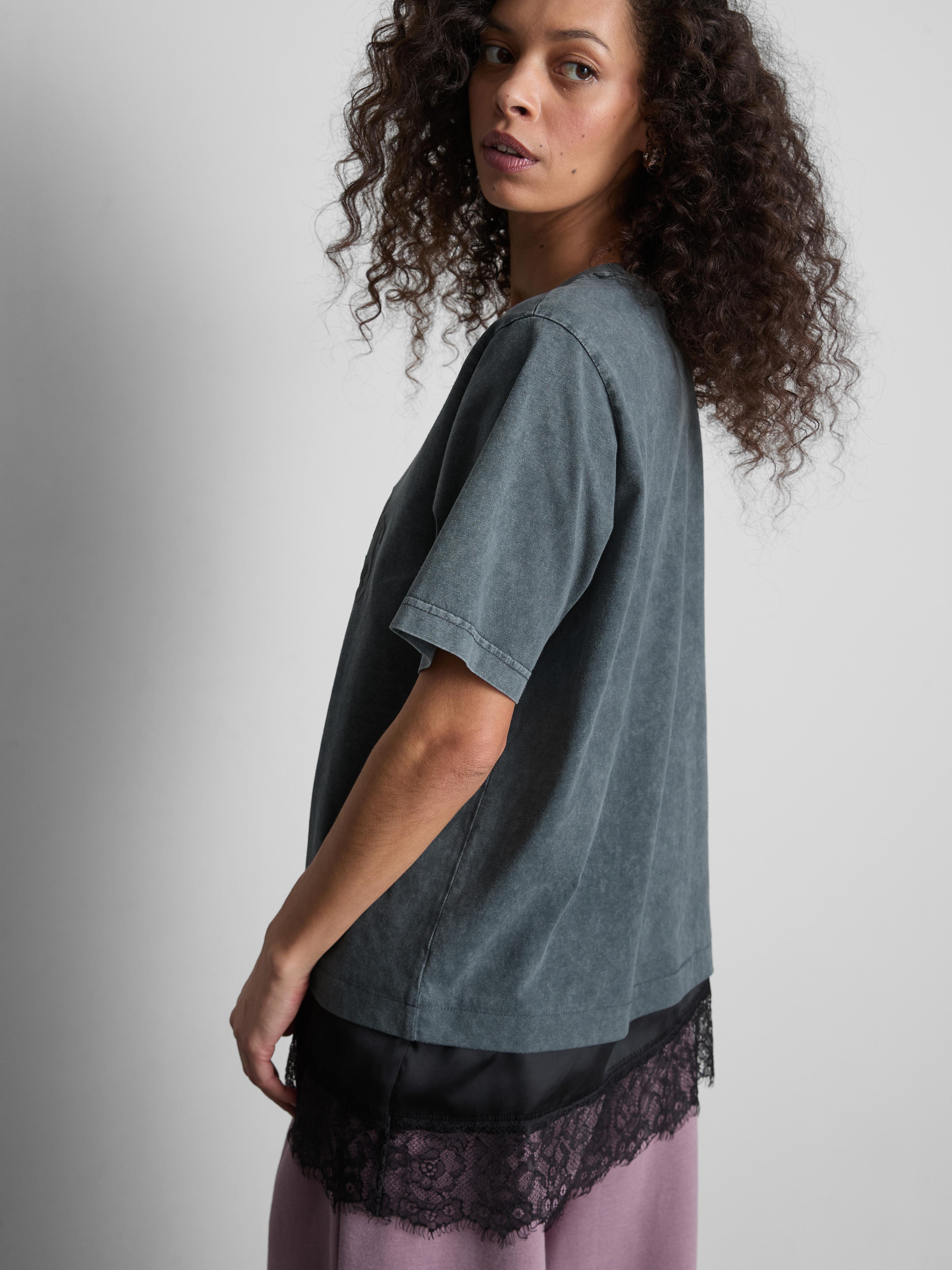 Womens Grey Guns N' Roses Lace Trim T-Shirt | Primark