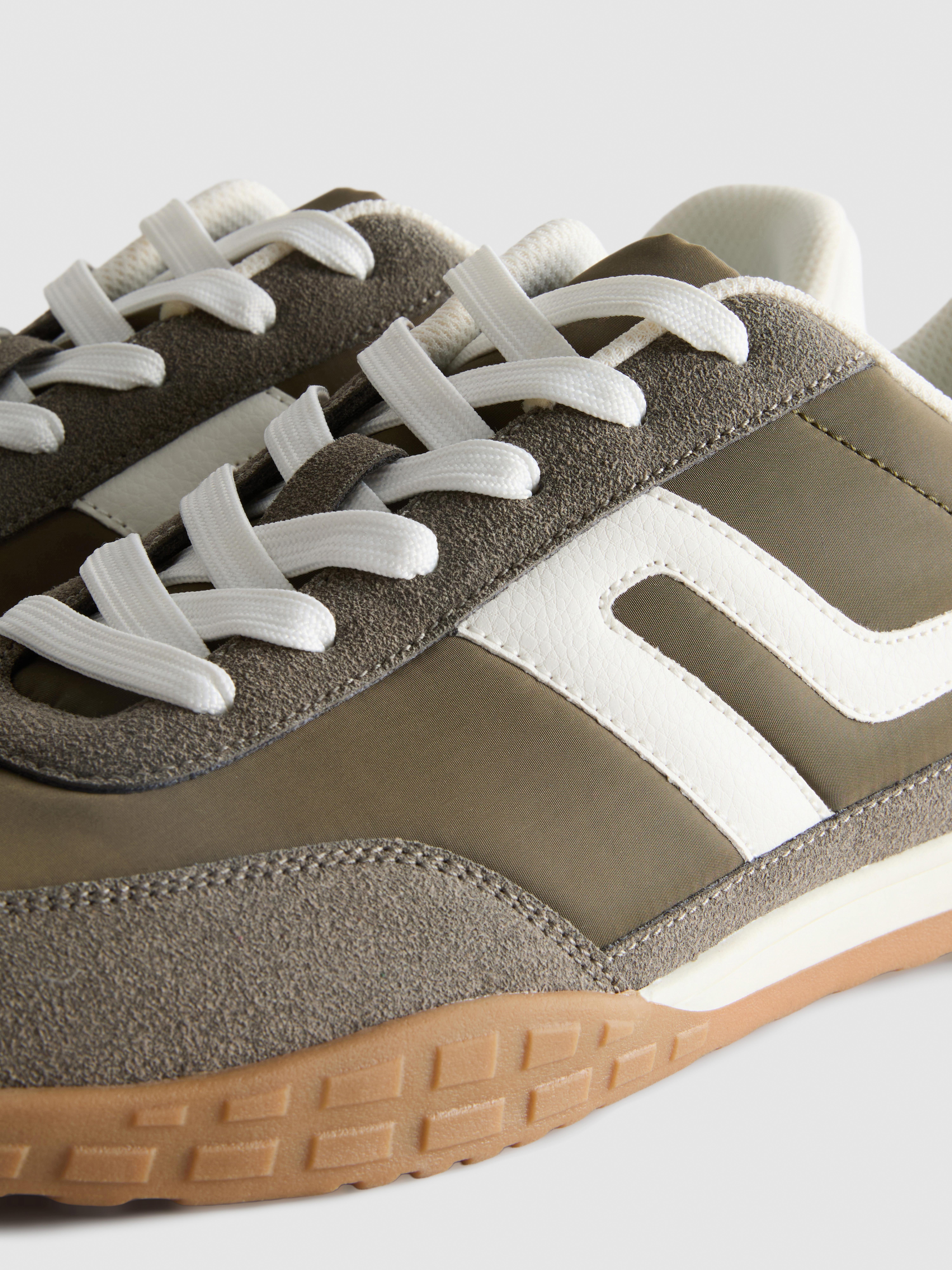 Mens Khaki Contrast Panel Trainers | Primark