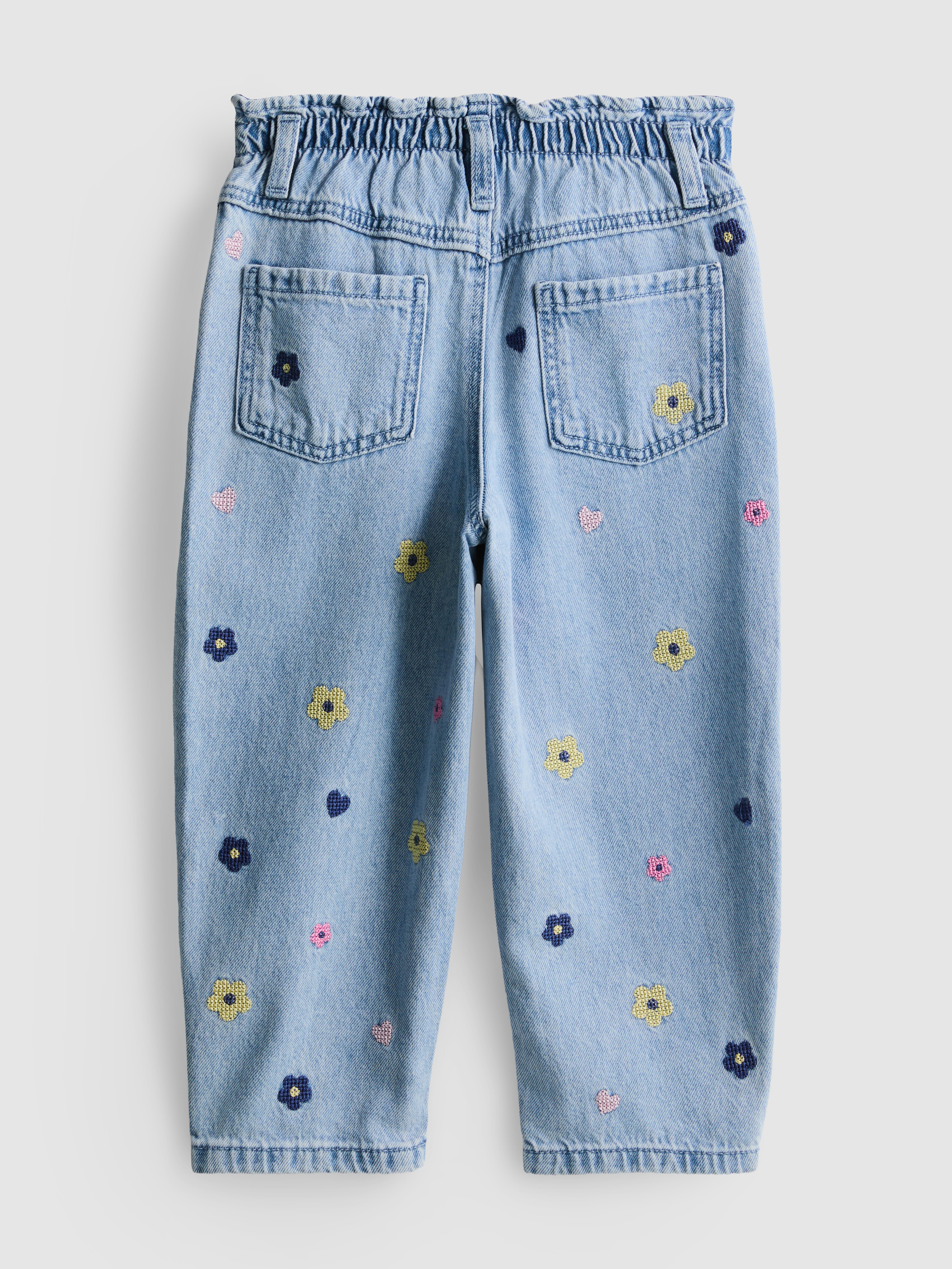 1 - 9 ani | Blugi mom cu broderie - Albastru deschis - Fete | Primark
