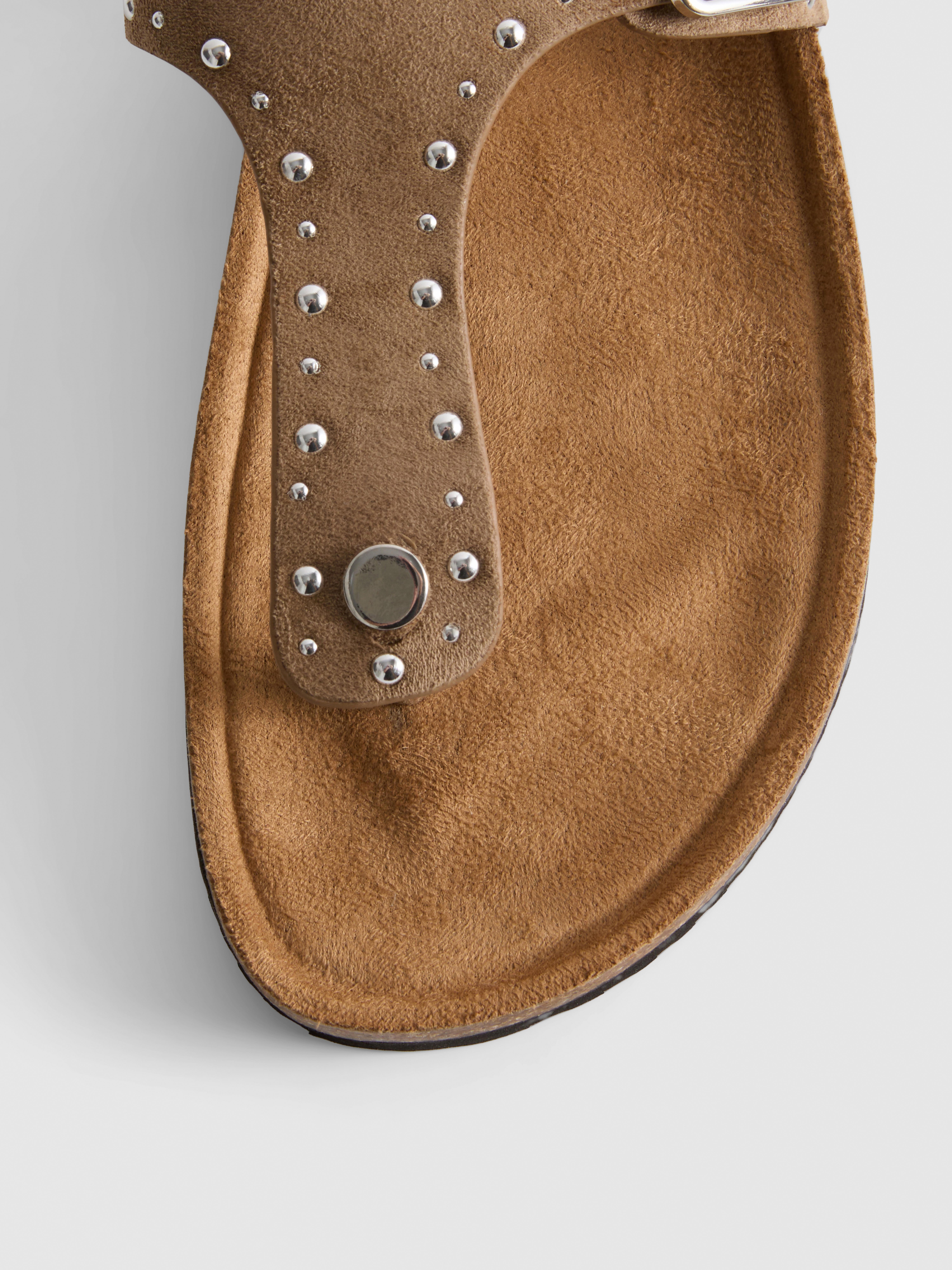 Women's Taupe Studded T-Bar Footbed Sandals | Primark