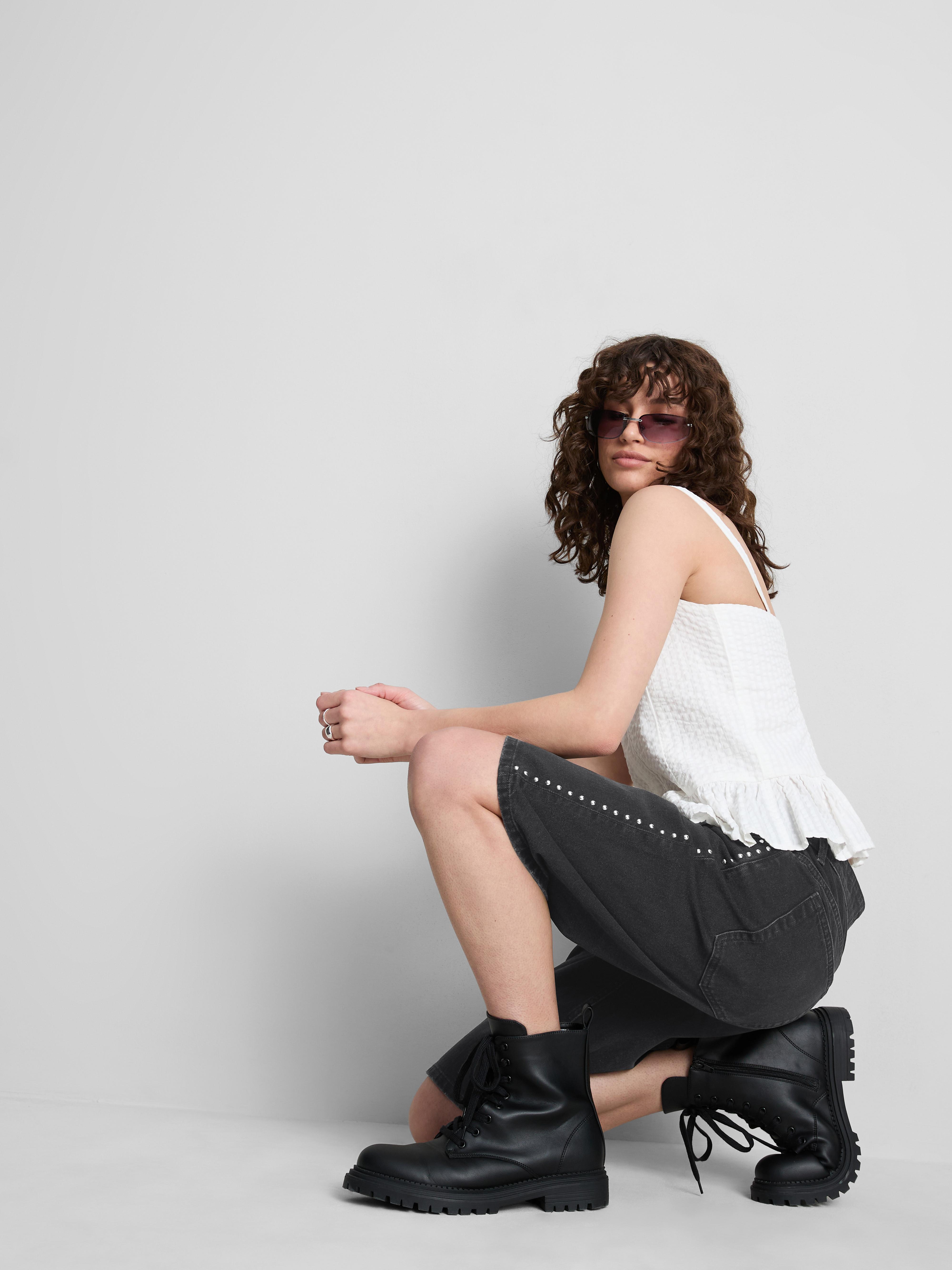 The Primark Scene | Jorts tachas ganga algodão - Preto - Mulher | Primark