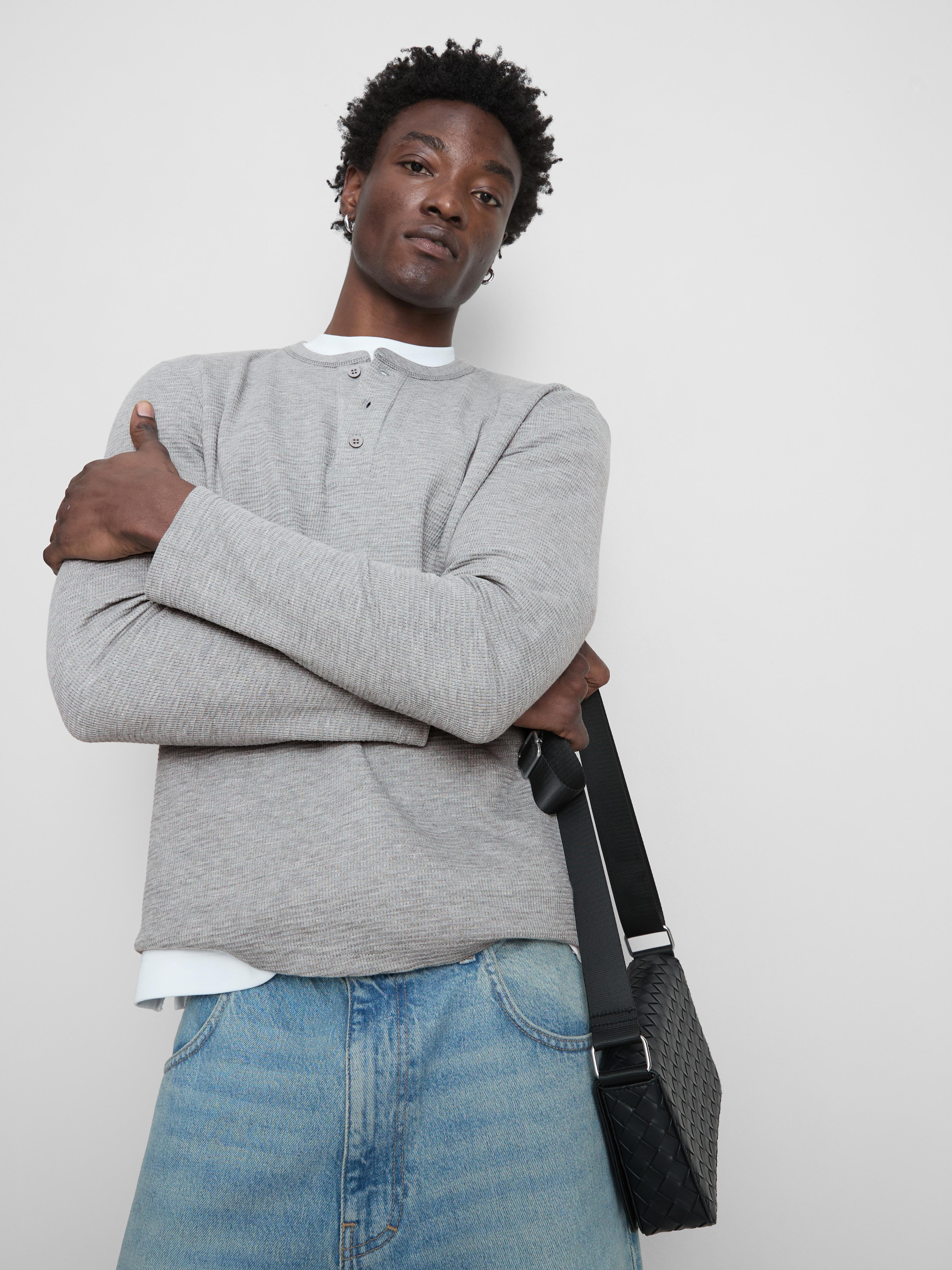 Men's Grey Waffle Texture Henley T-Shirt | Penneys