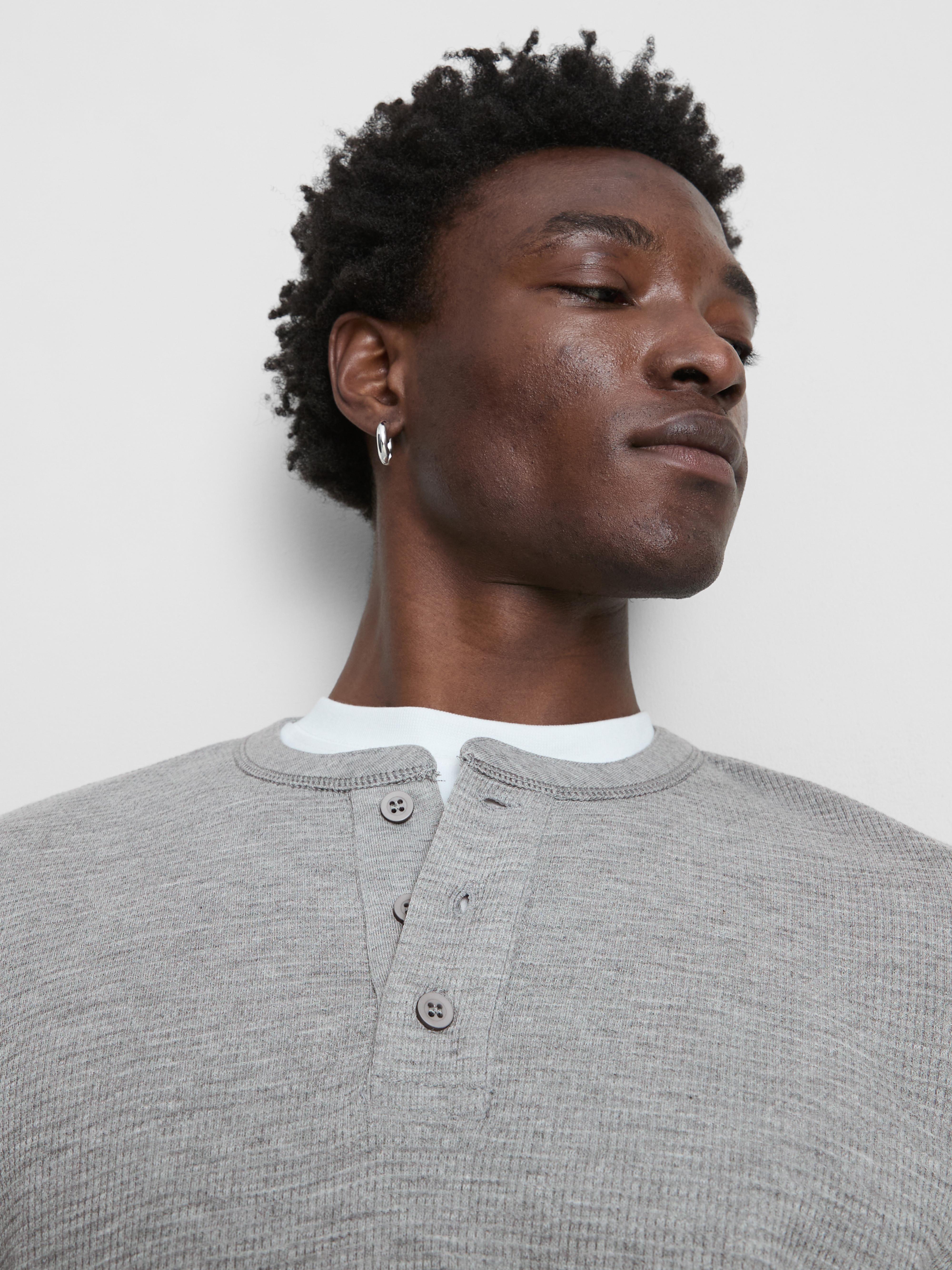 Men's Grey Waffle Texture Henley T-Shirt | Penneys