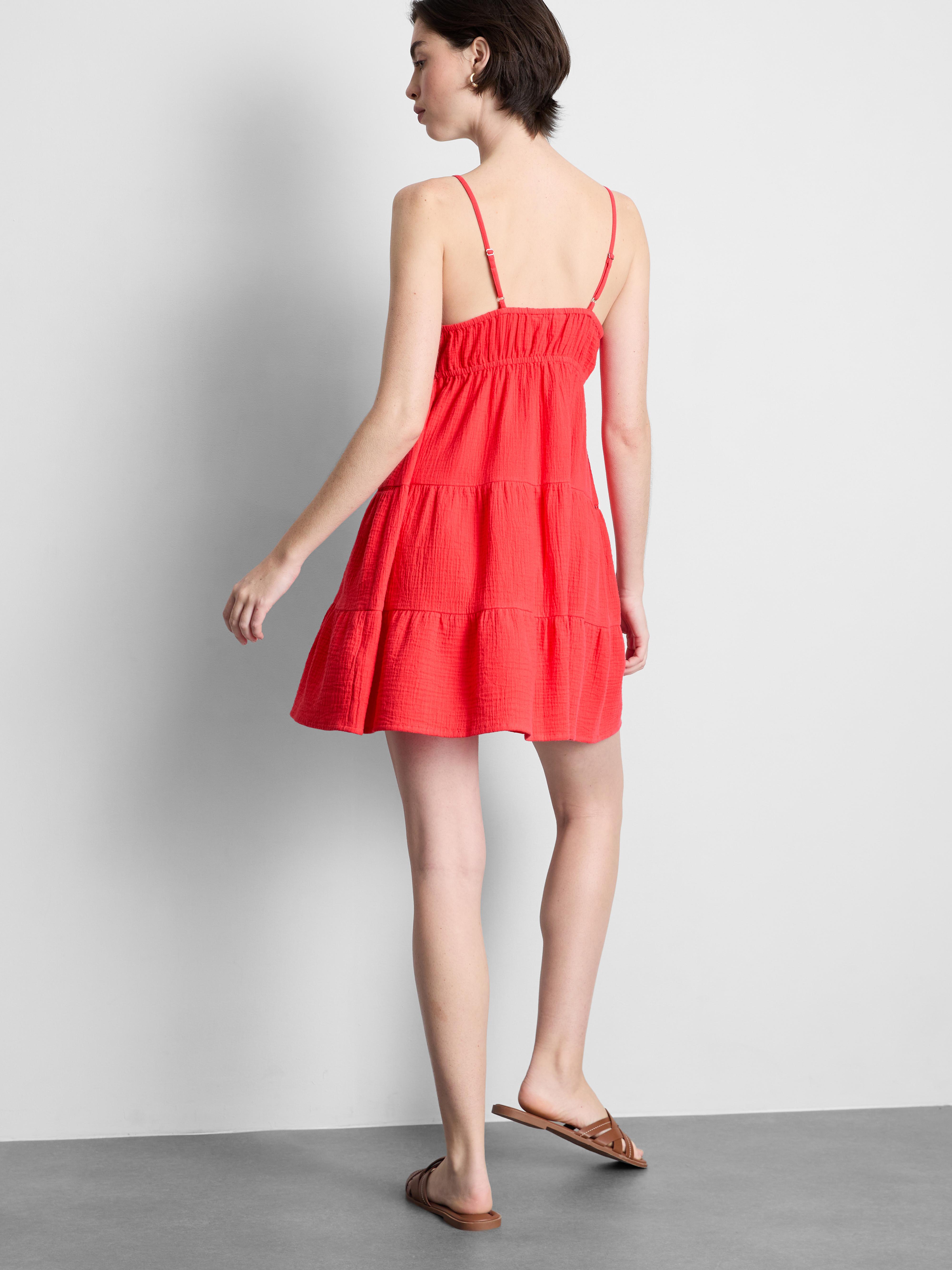 Vestido mini decote V camadas algodão - Vermelho - Mulher | Primark