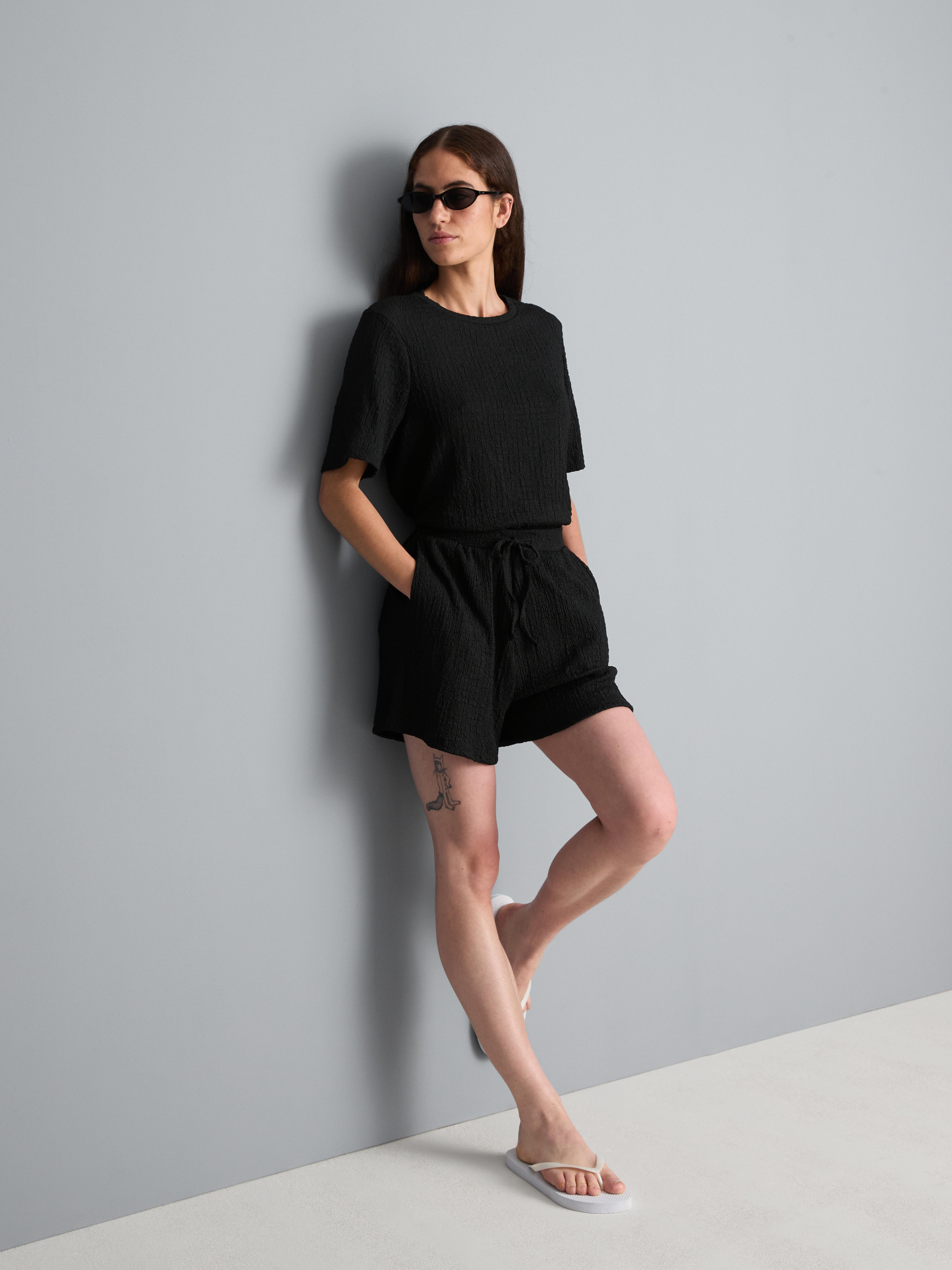 Women's Black Relaxed Textured Shorts | Primark