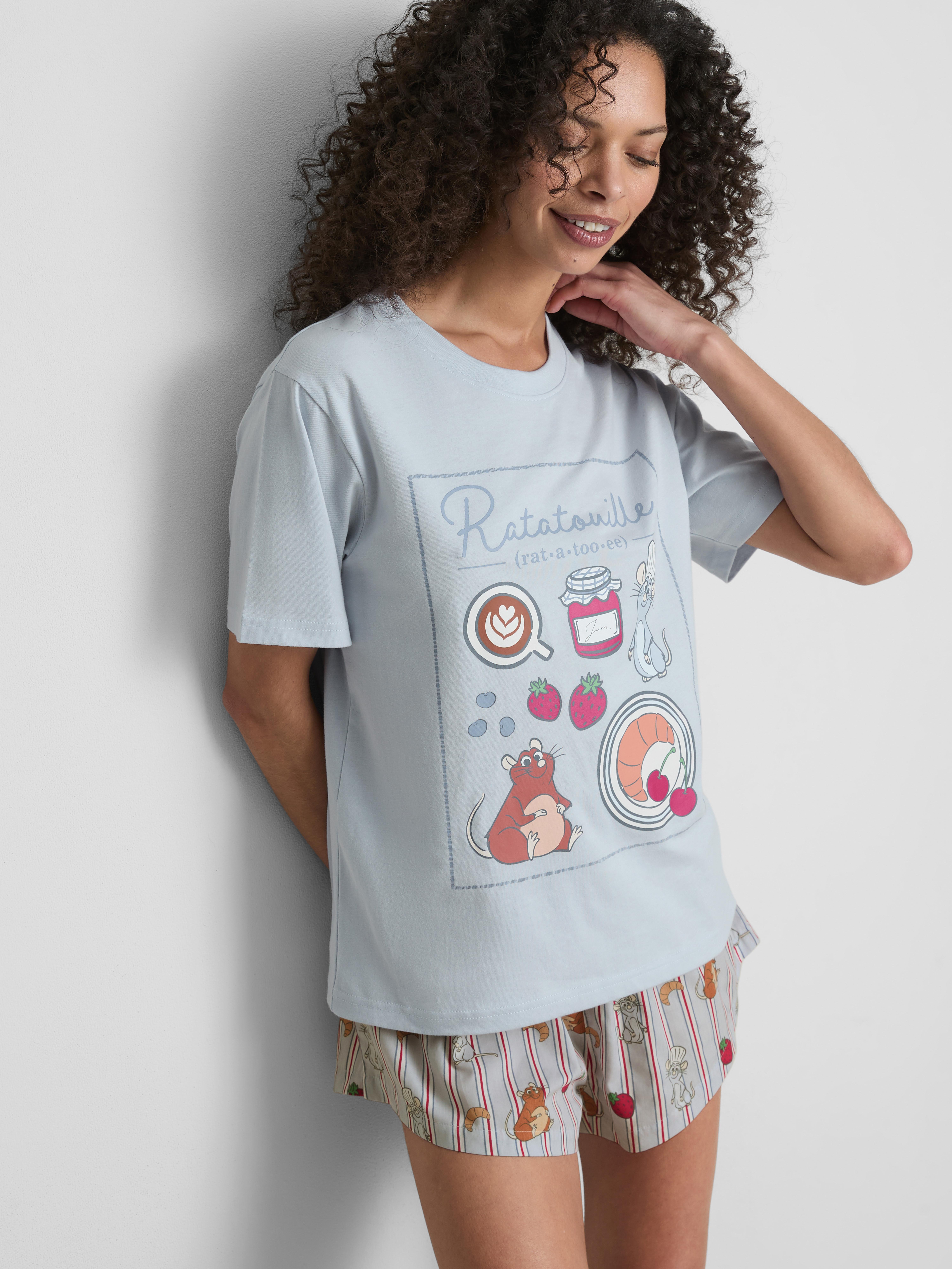 Women's Light Blue Disney's Ratatouille Cotton Graphic Shorty Pajamas ...