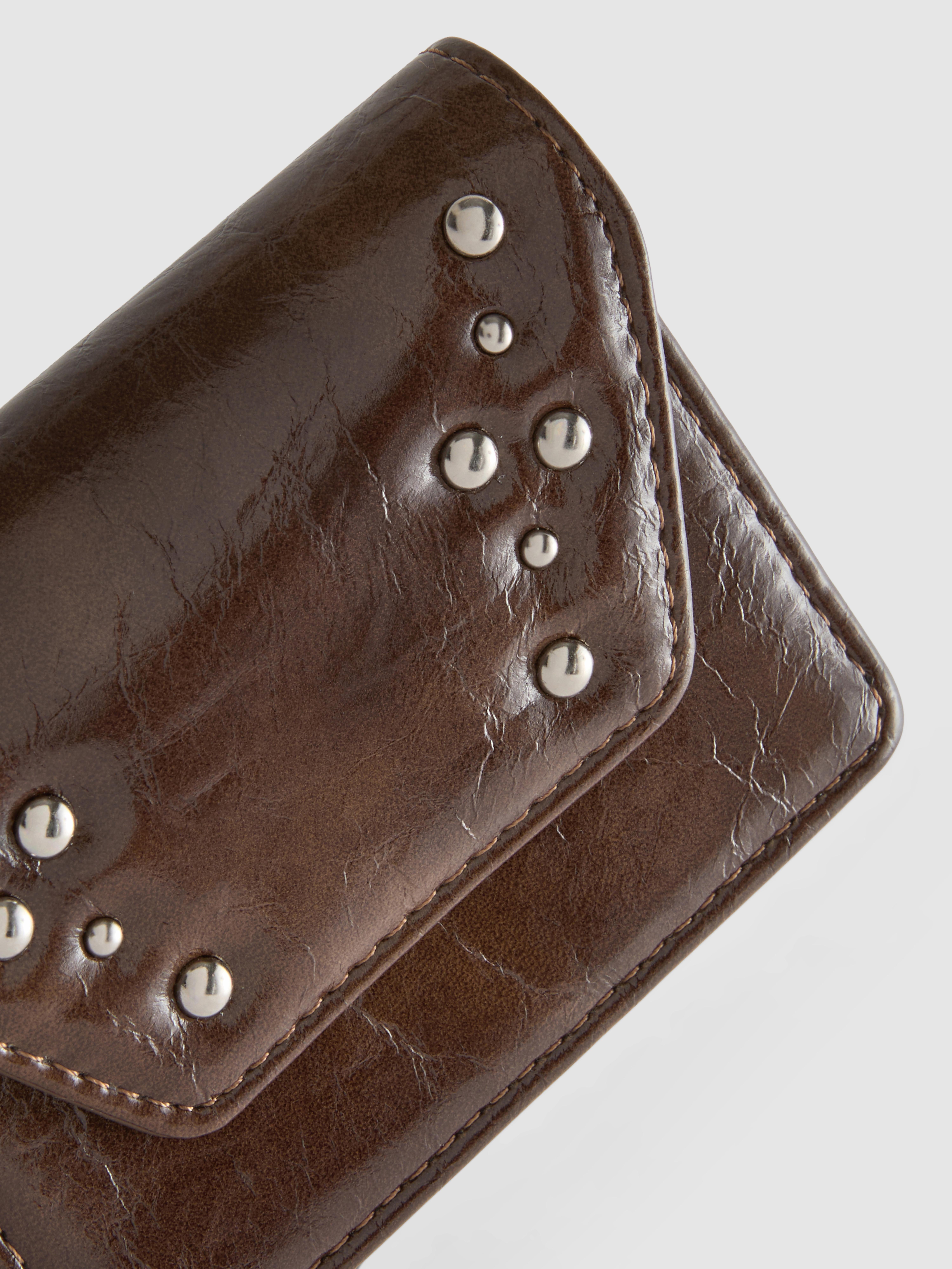 Klepportemonnee met studs - Chocoladebruin - Dames | Primark