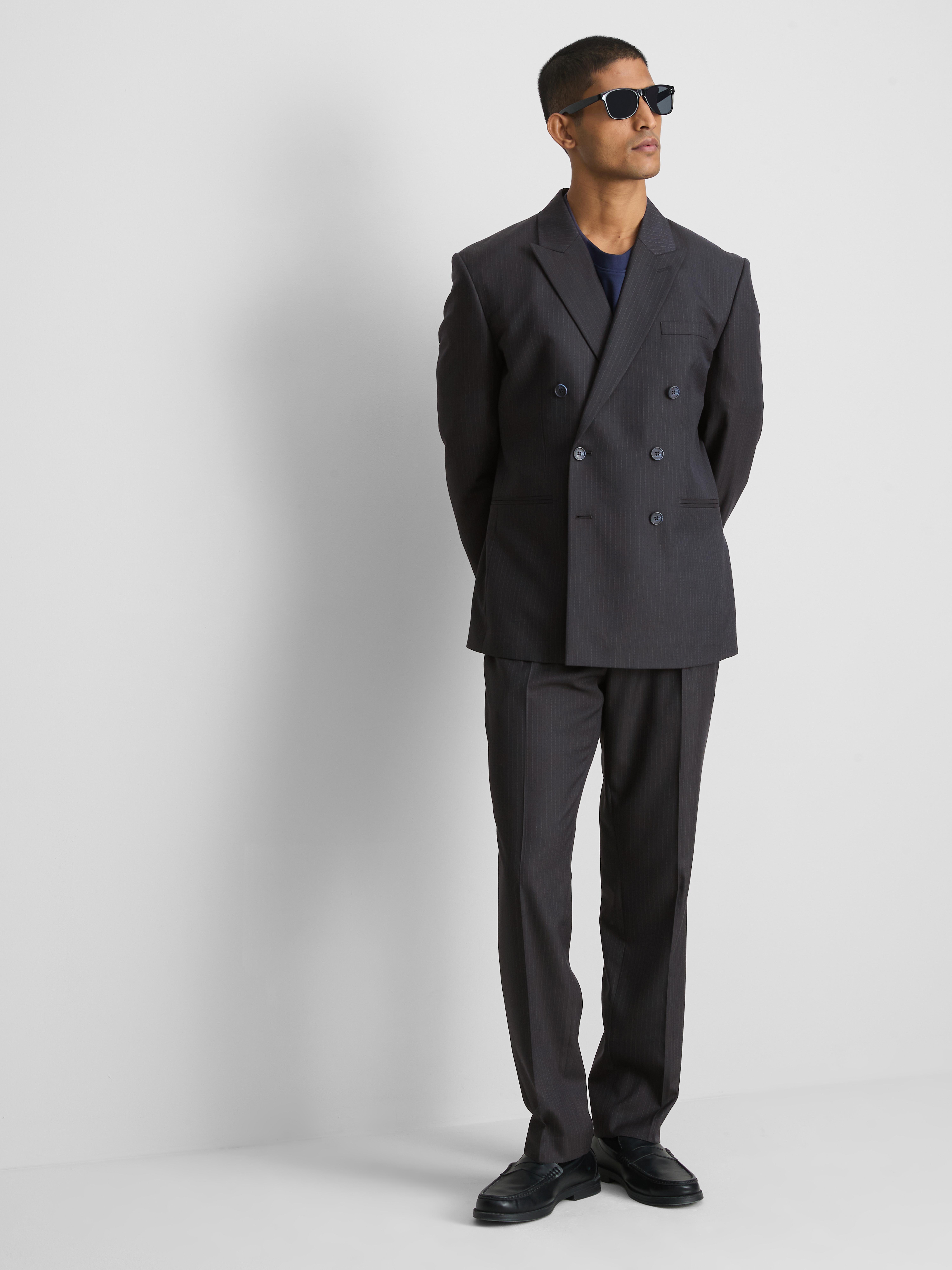 Mens Navy Double-Breasted Pinstripe Suit Jacket | Primark