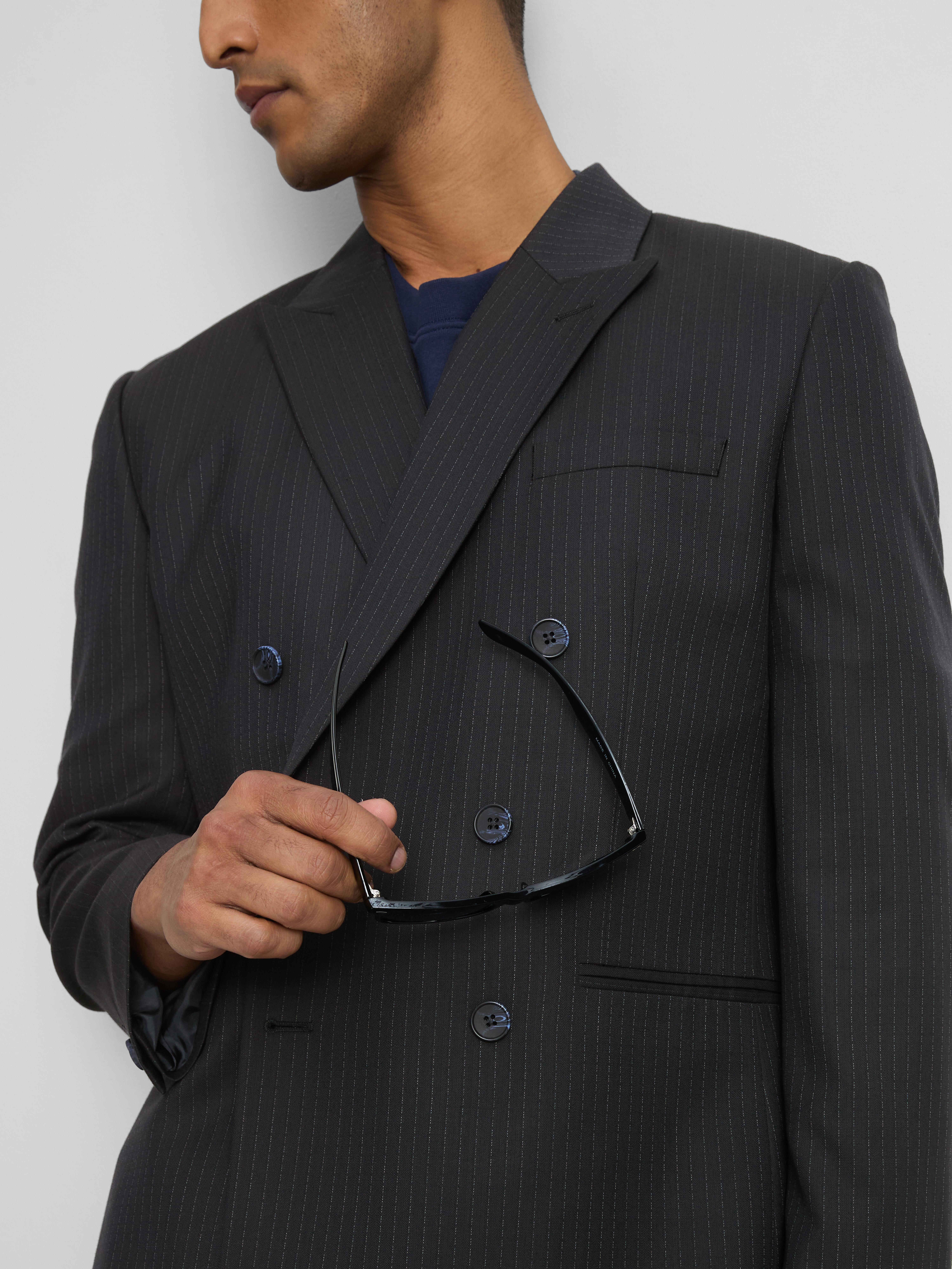 Mens Navy Double-Breasted Pinstripe Suit Jacket | Primark