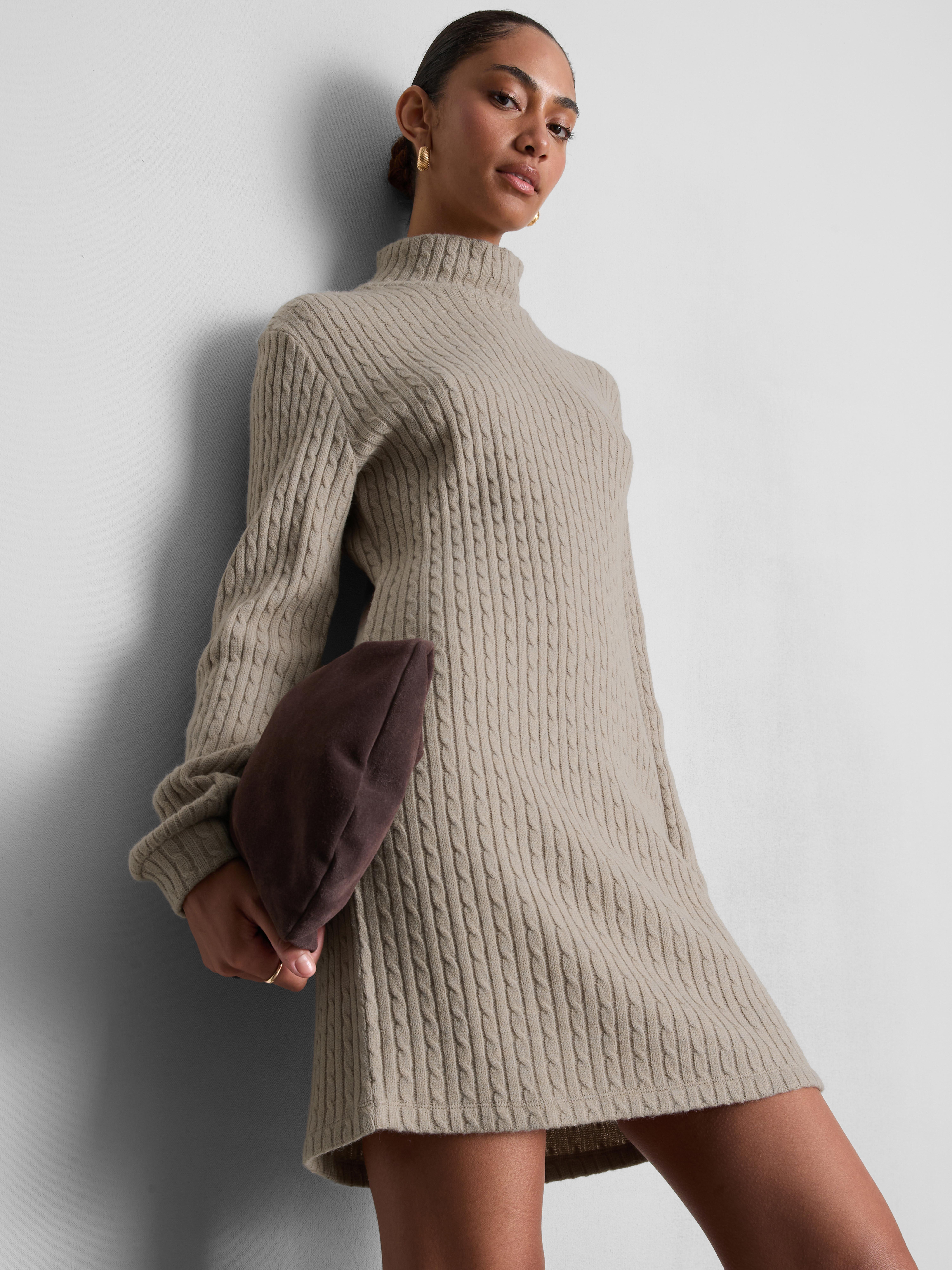 Womens Oatmeal Long Sleeve Cable Knit Mini Dress | Primark