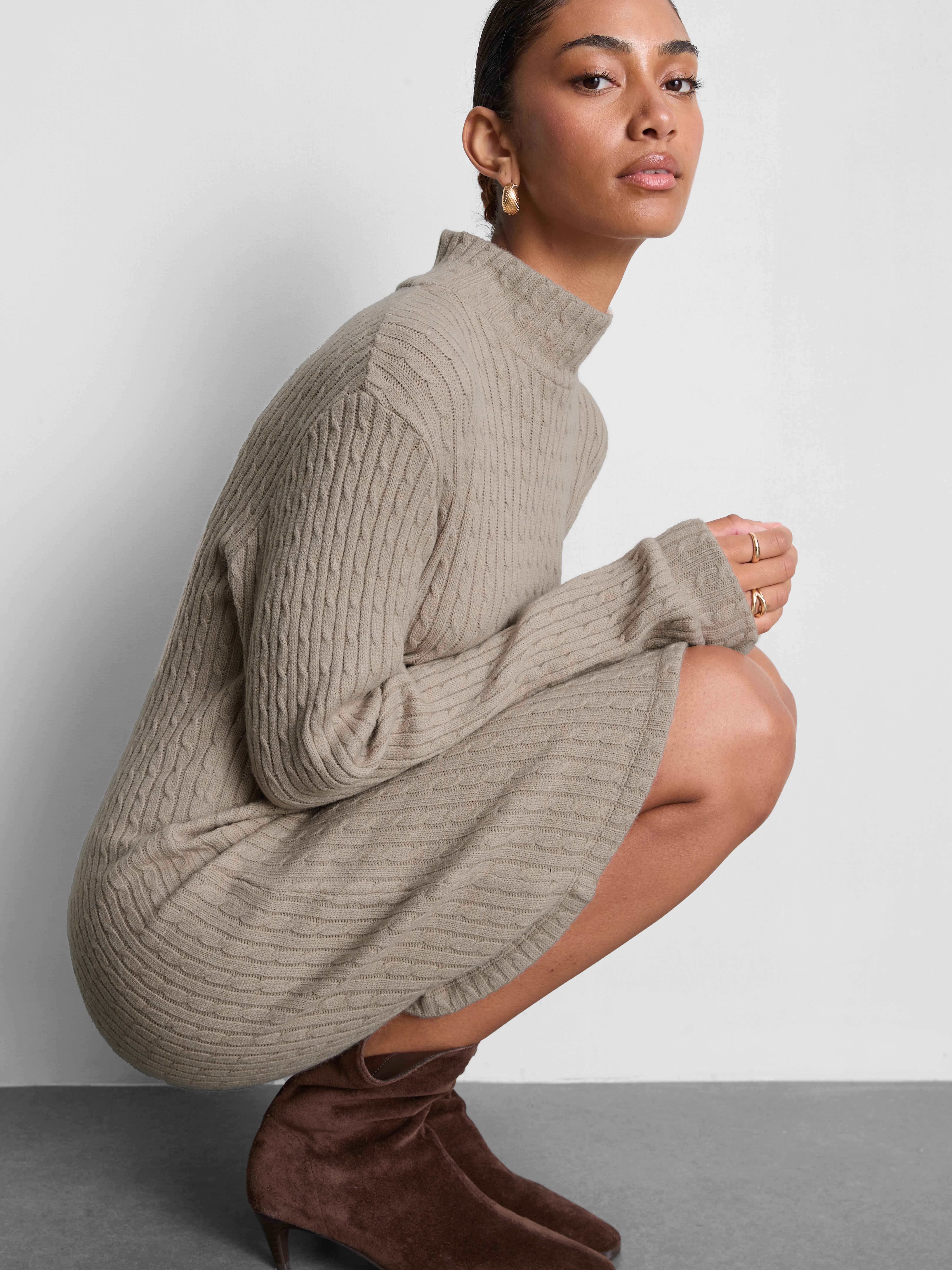 Womens Oatmeal Long Sleeve Cable Knit Mini Dress | Primark