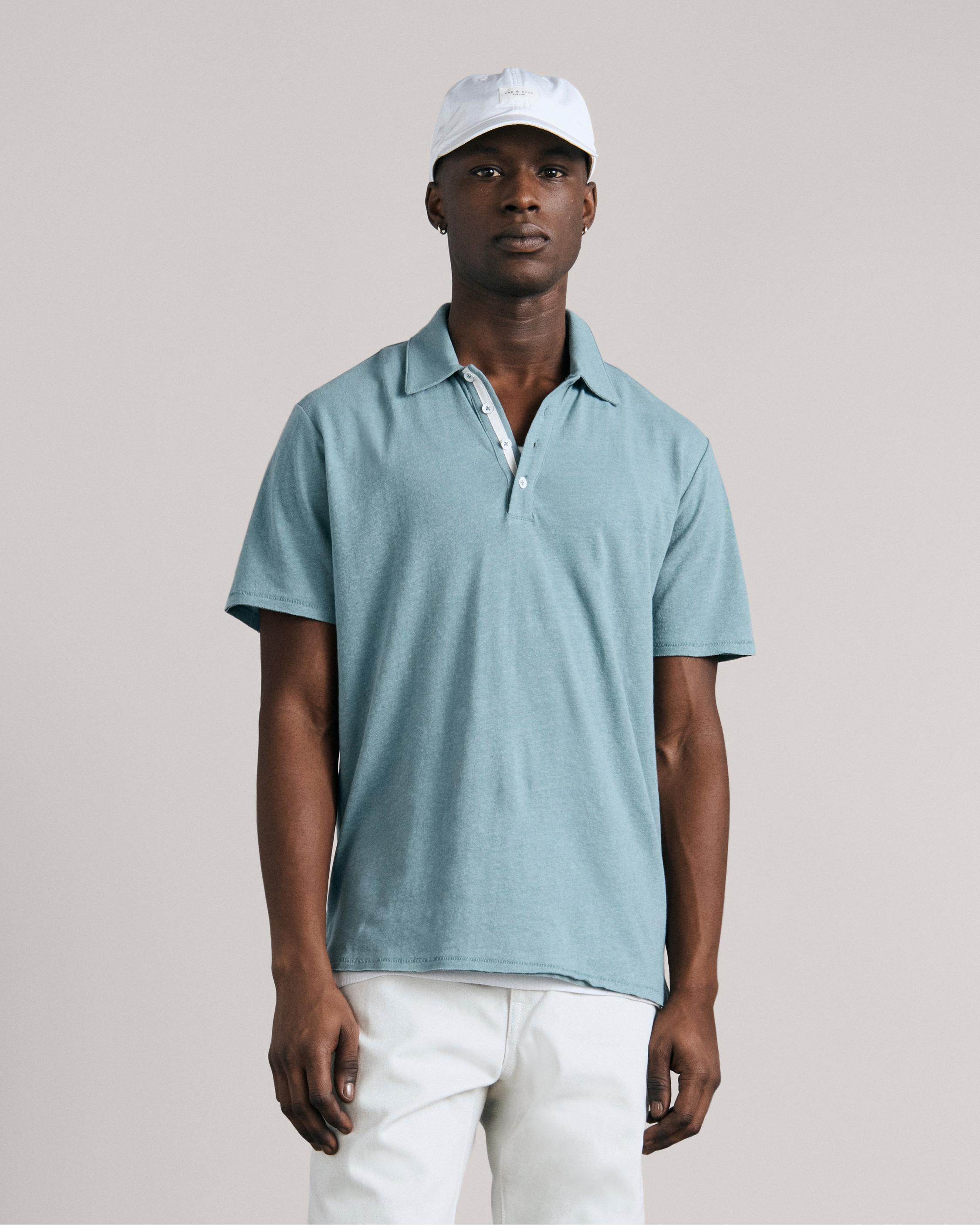 Linen Blend Polo - Blue | rag & bone