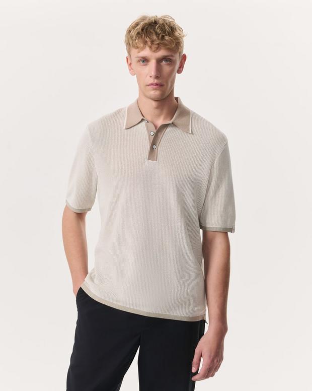 Harvey Knit Polo Shirt - Light Beige | rag & bone Harvey Knit Polo Shirt - Light Beige | rag & bone