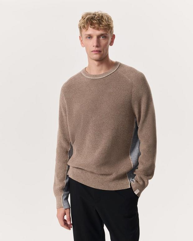 Gabe Spliced Cotton-Blend Crewneck Sweater - Tan | rag & bone Gabe Spliced Cotton-Blend Crewneck Sweater - Tan | rag & bone