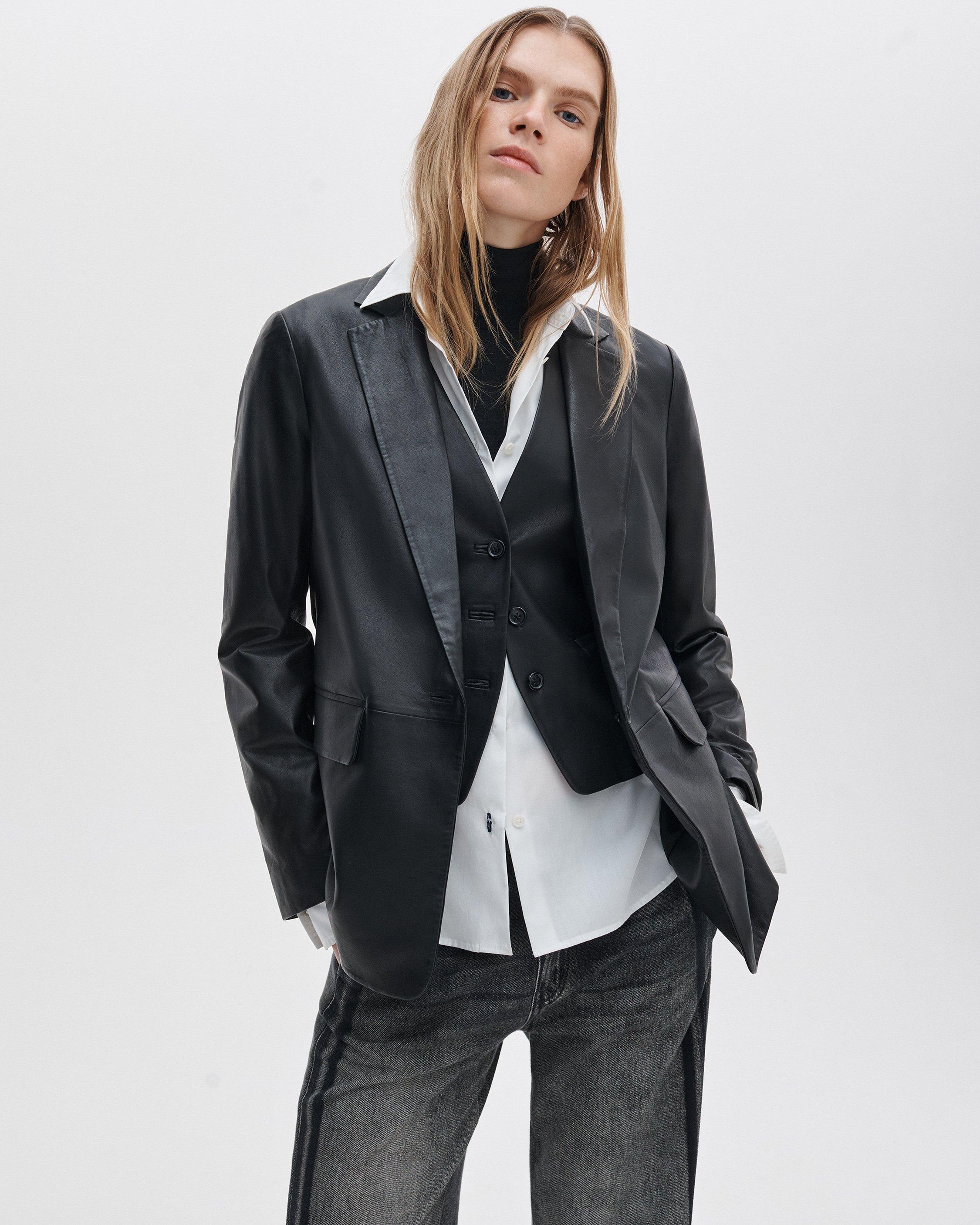 Jennifer Leather Two-in-One Blazer - Black | rag & bone