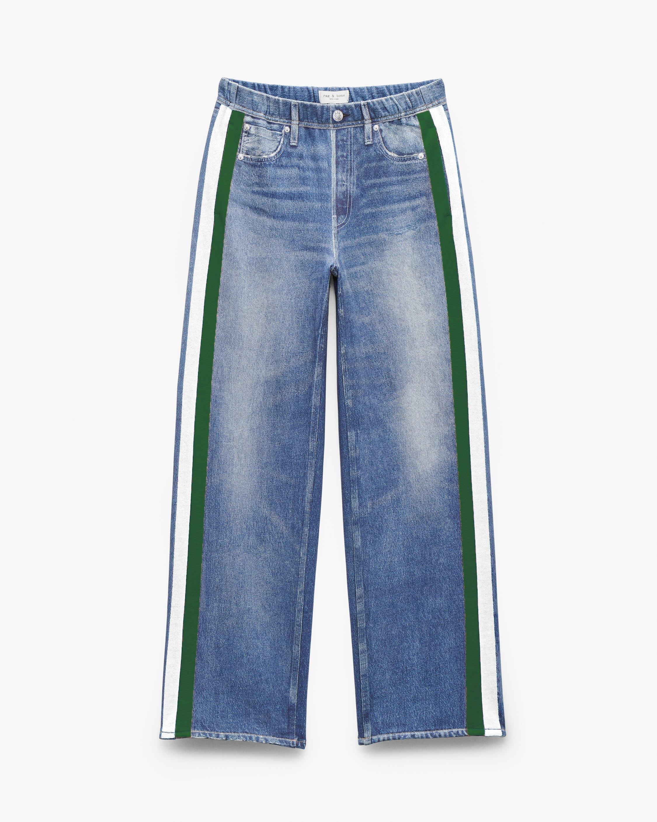 rb Miramar Sport Stripe Track Pant - Cosmos Green White Stripe | rag & bone