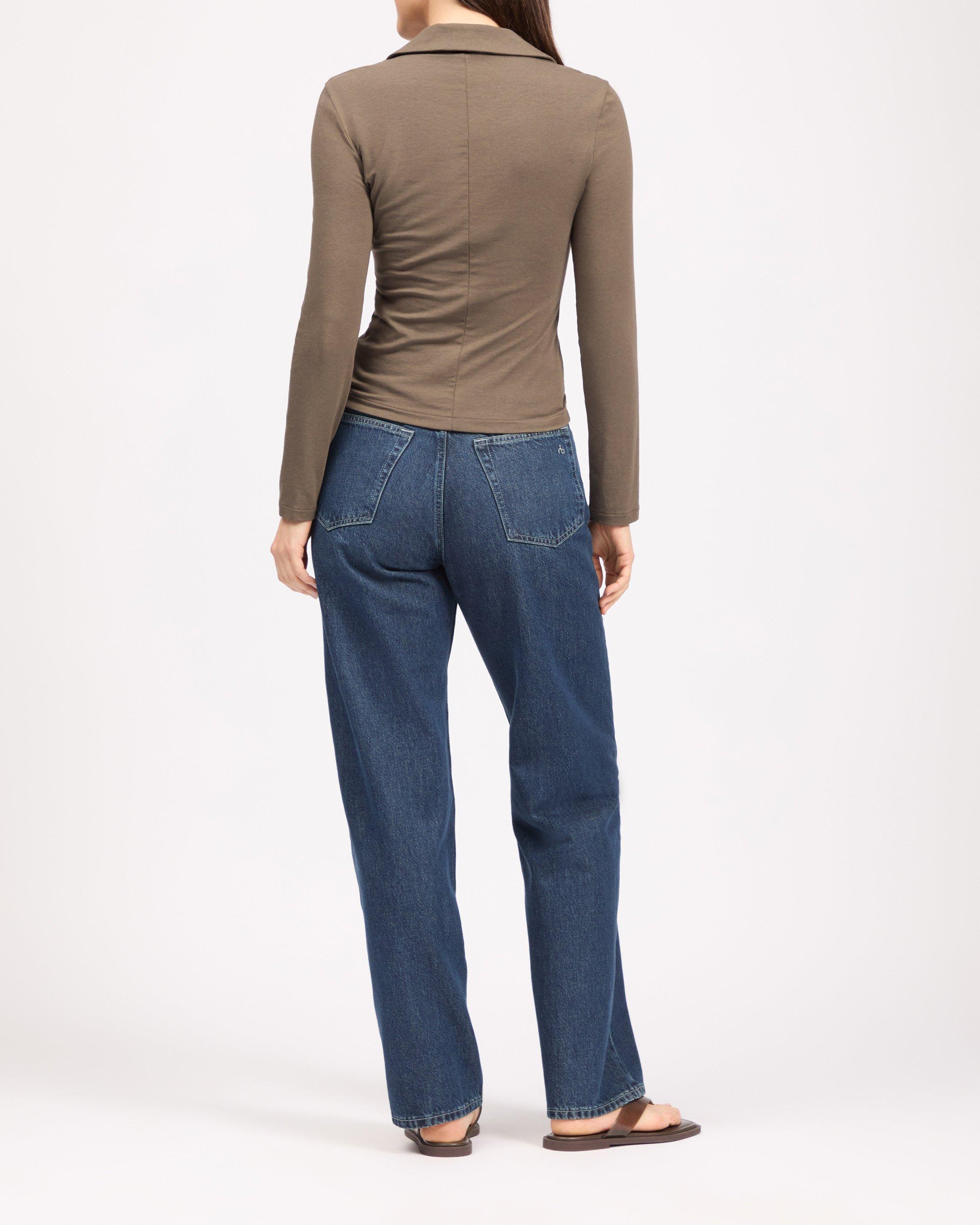 Lucy Ruched Long-Sleeve Polo - Midnight Olive | rag & bone