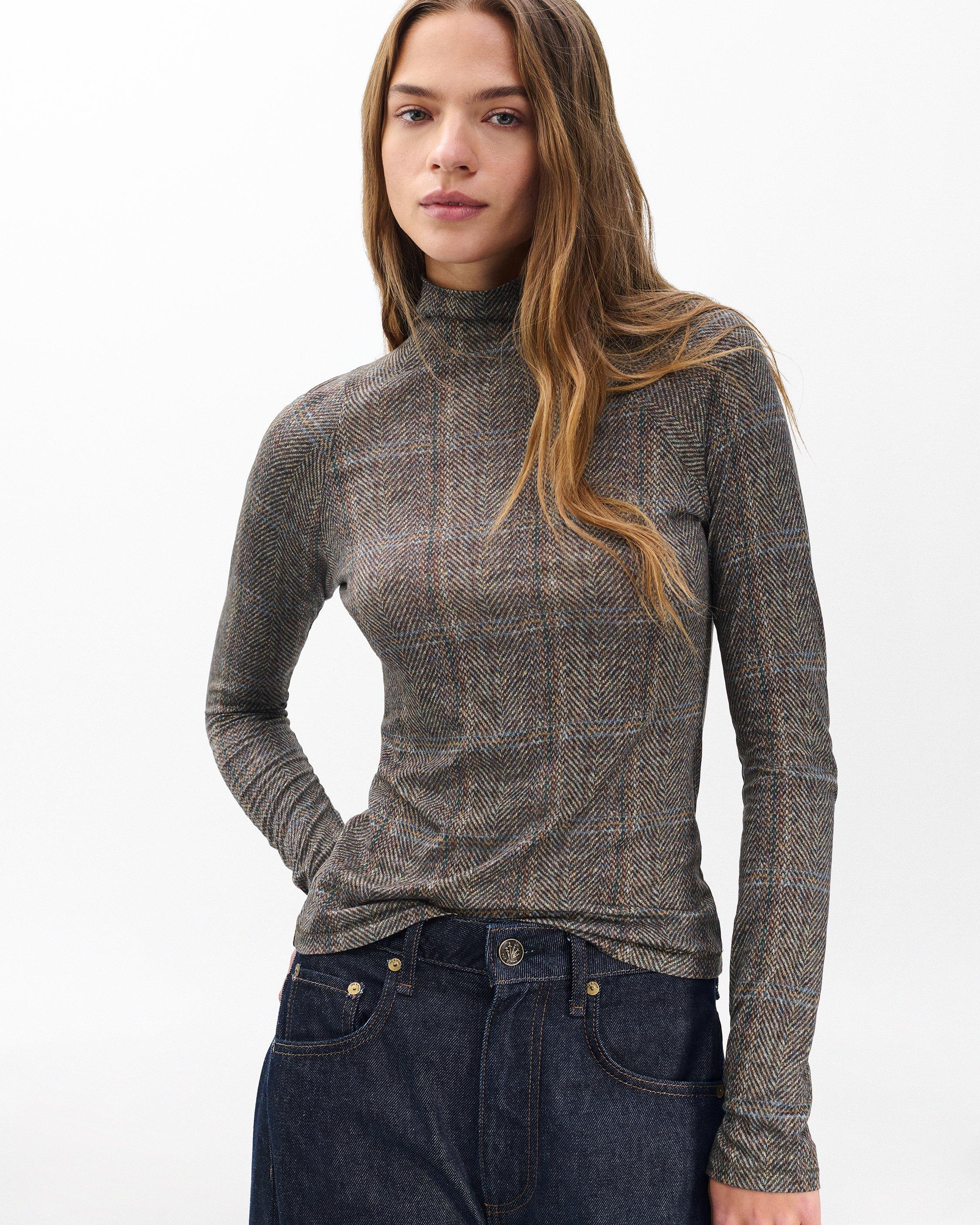 Shaw Plaid Turtleneck Tee - Brown Multi | rag & bone