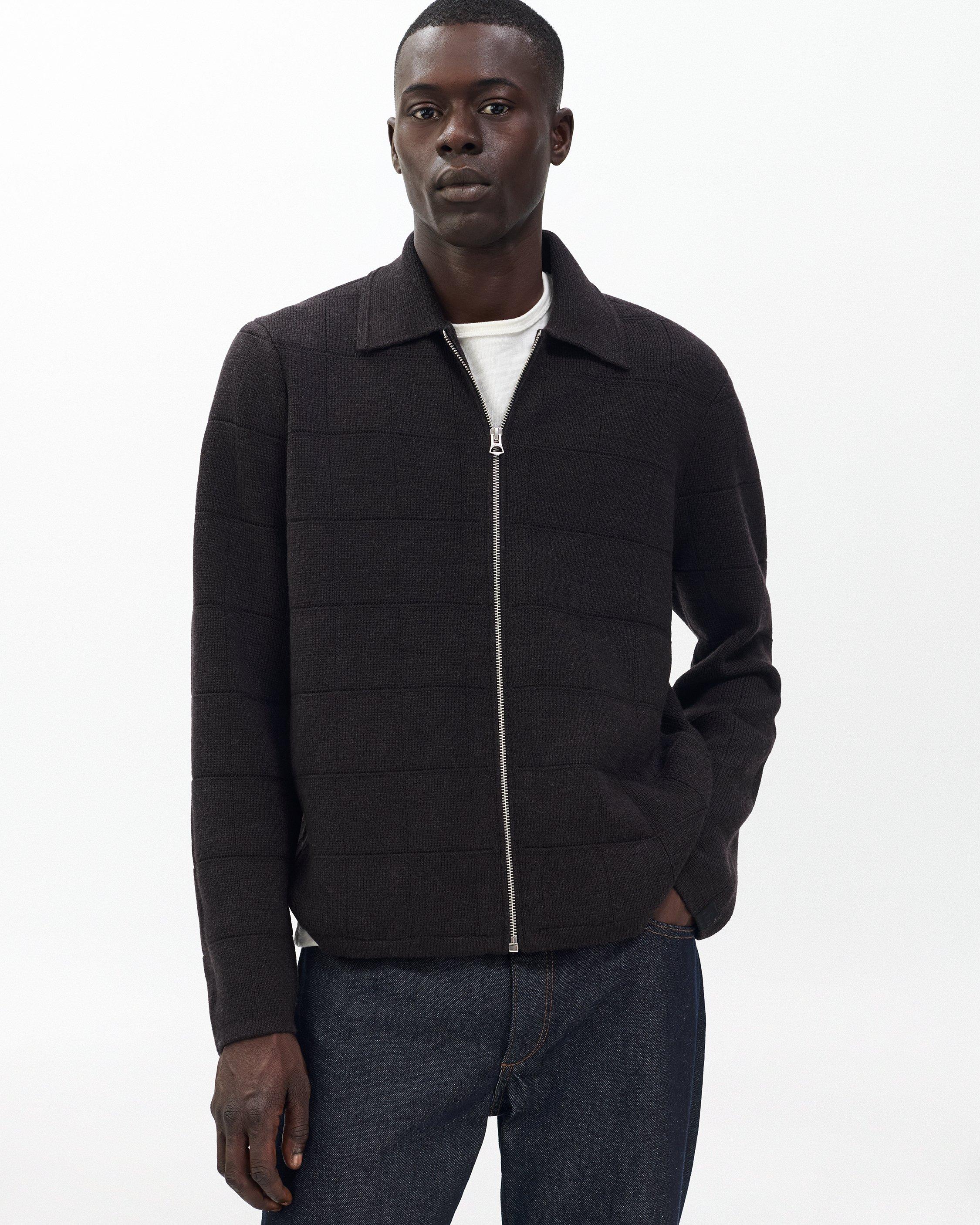 Melrose Full-Zip Windowpane Wool Sweater - Brown | rag & bone