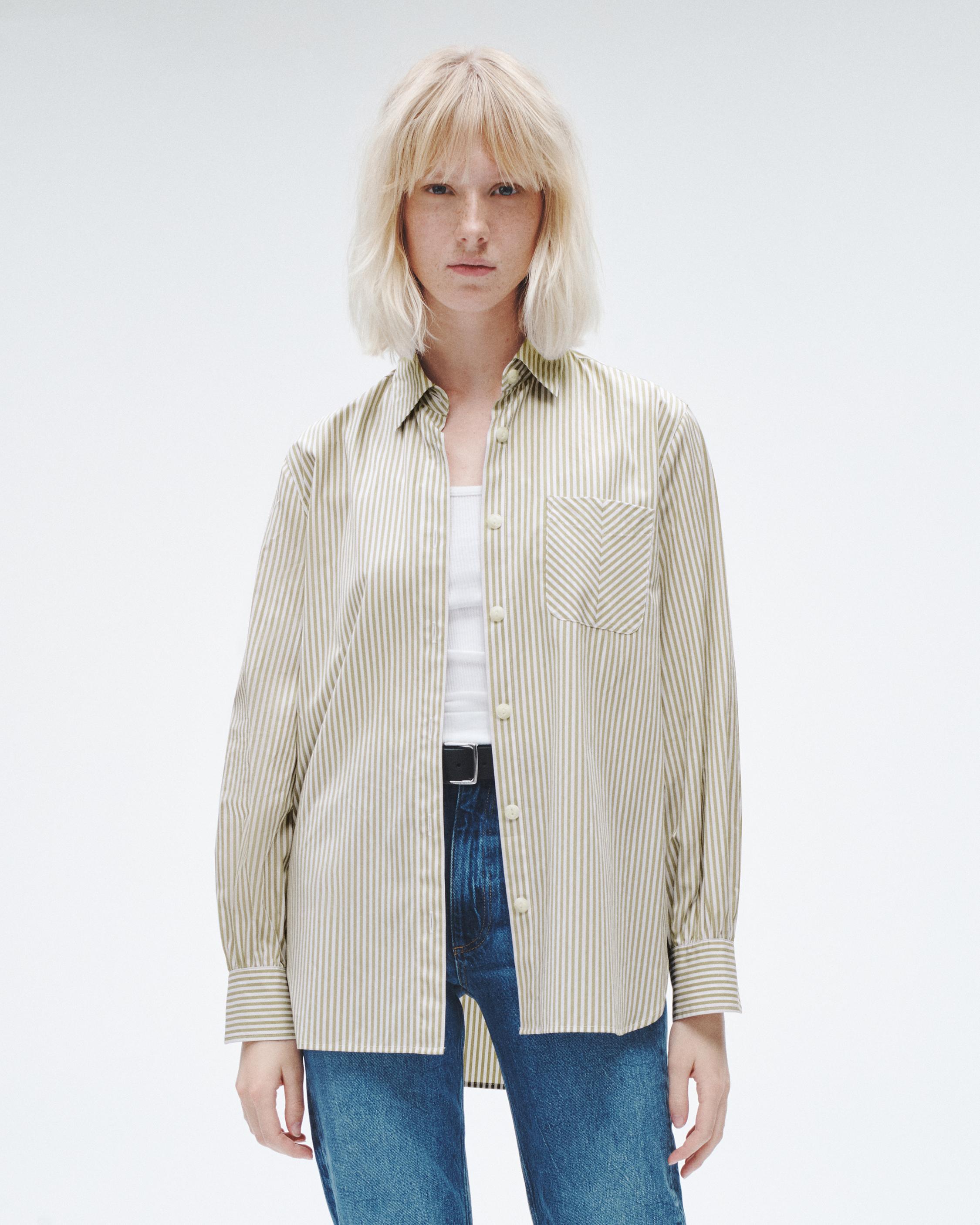 Maxine Cotton Poplin Button Down Shirt - Silver Stripe | rag & bone