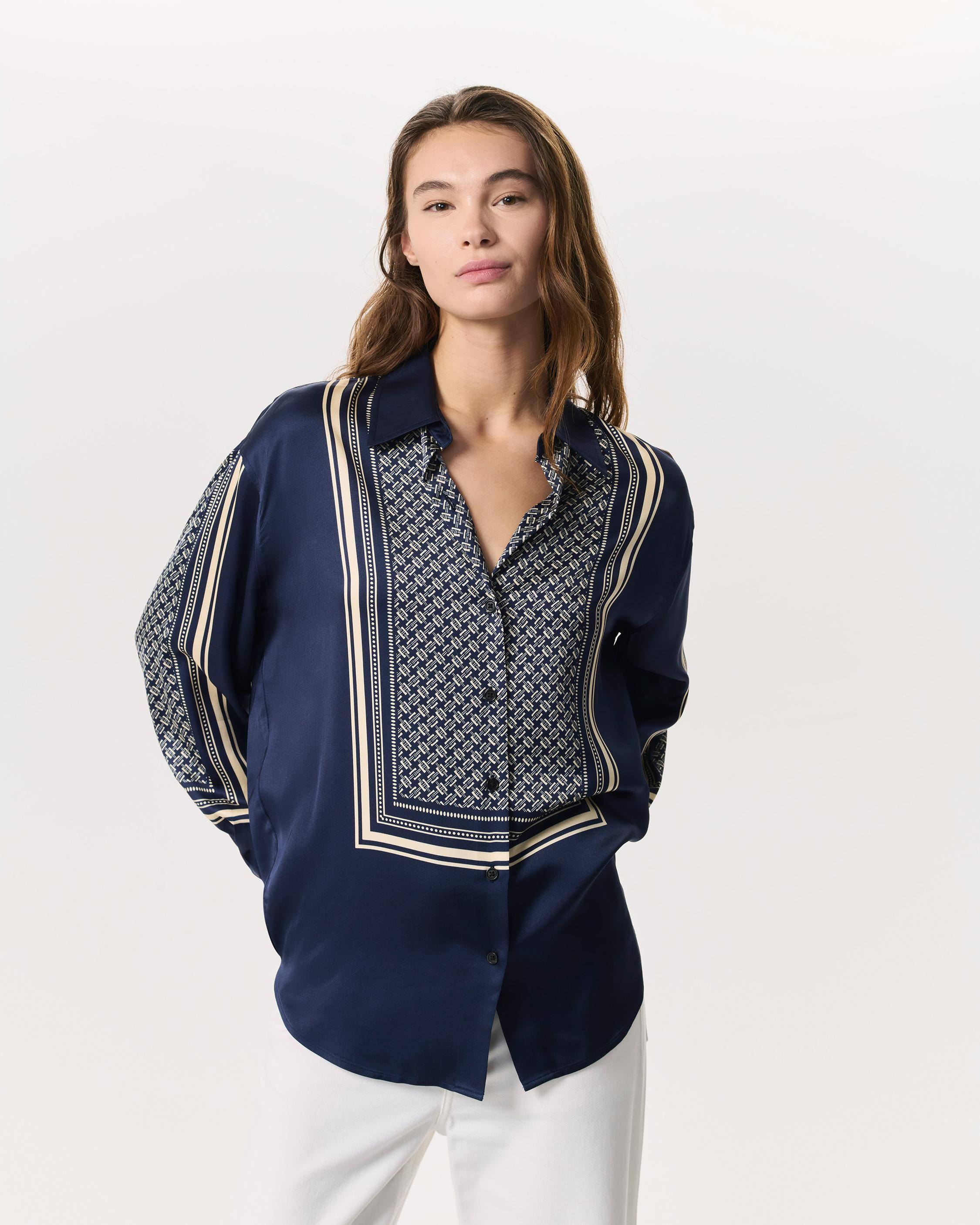 Jessica Scarf-Print Satin Shirt | rag & bone