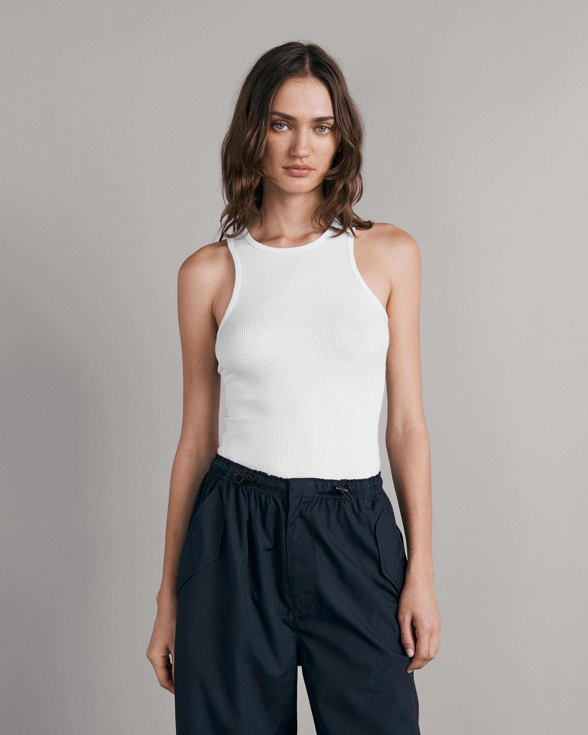 Essential Rib Cropped Tank - White | rag & bone