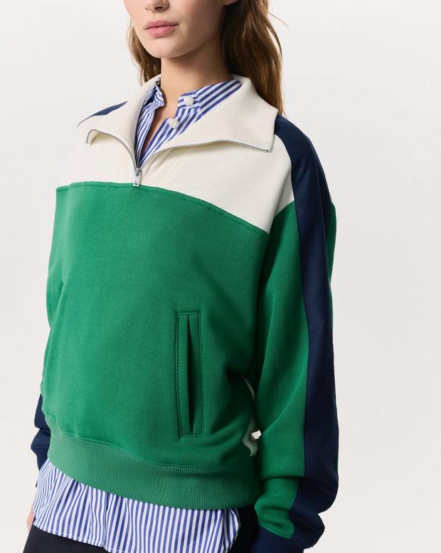 Color-Blocked Vintage Terry Half-Zip Sweatshirt - Green Color-Blocked Vintage Terry Half-Zip Sweatshirt - Green
