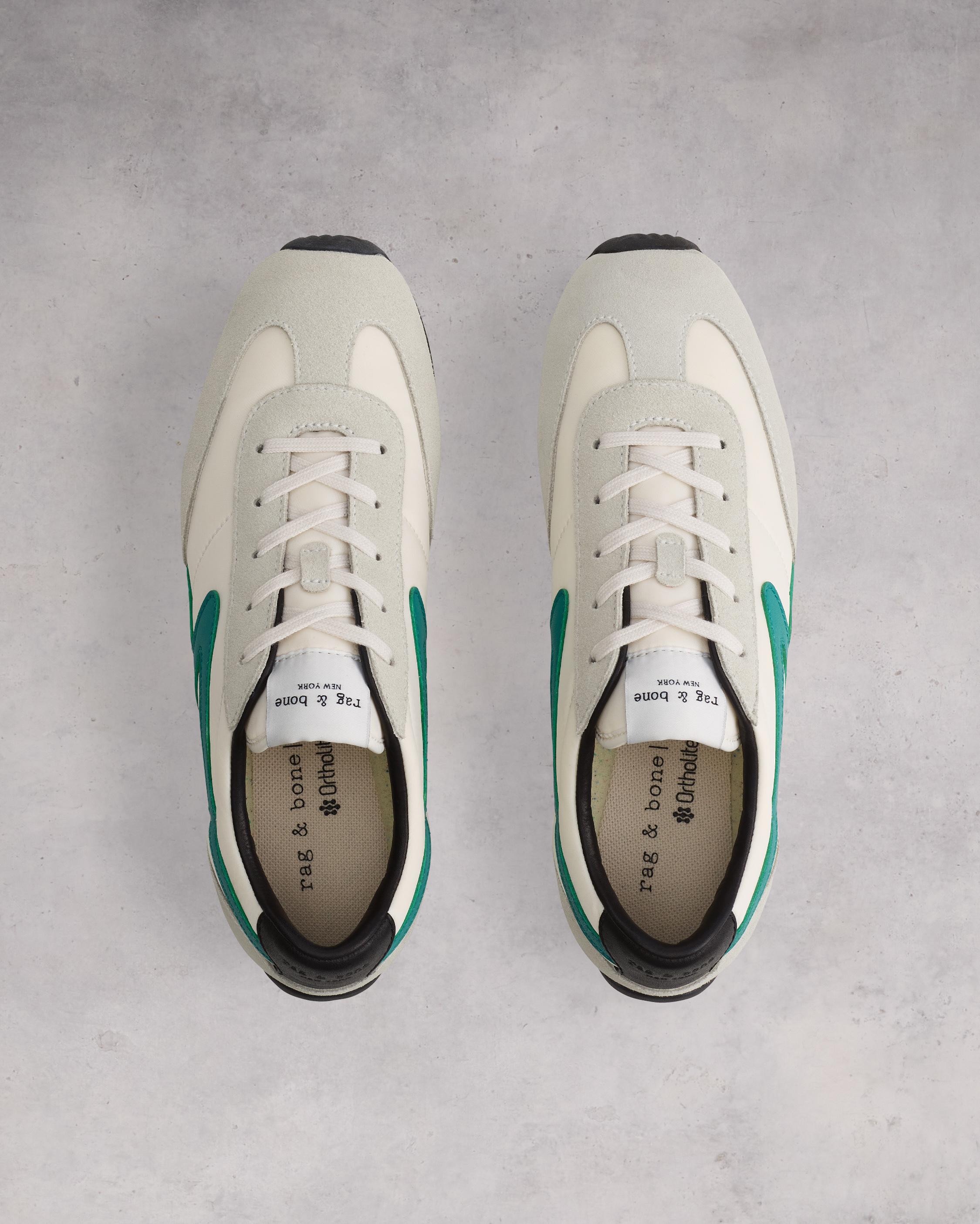 Retro Runner Slim - Suede - White/ Green | rag & bone
