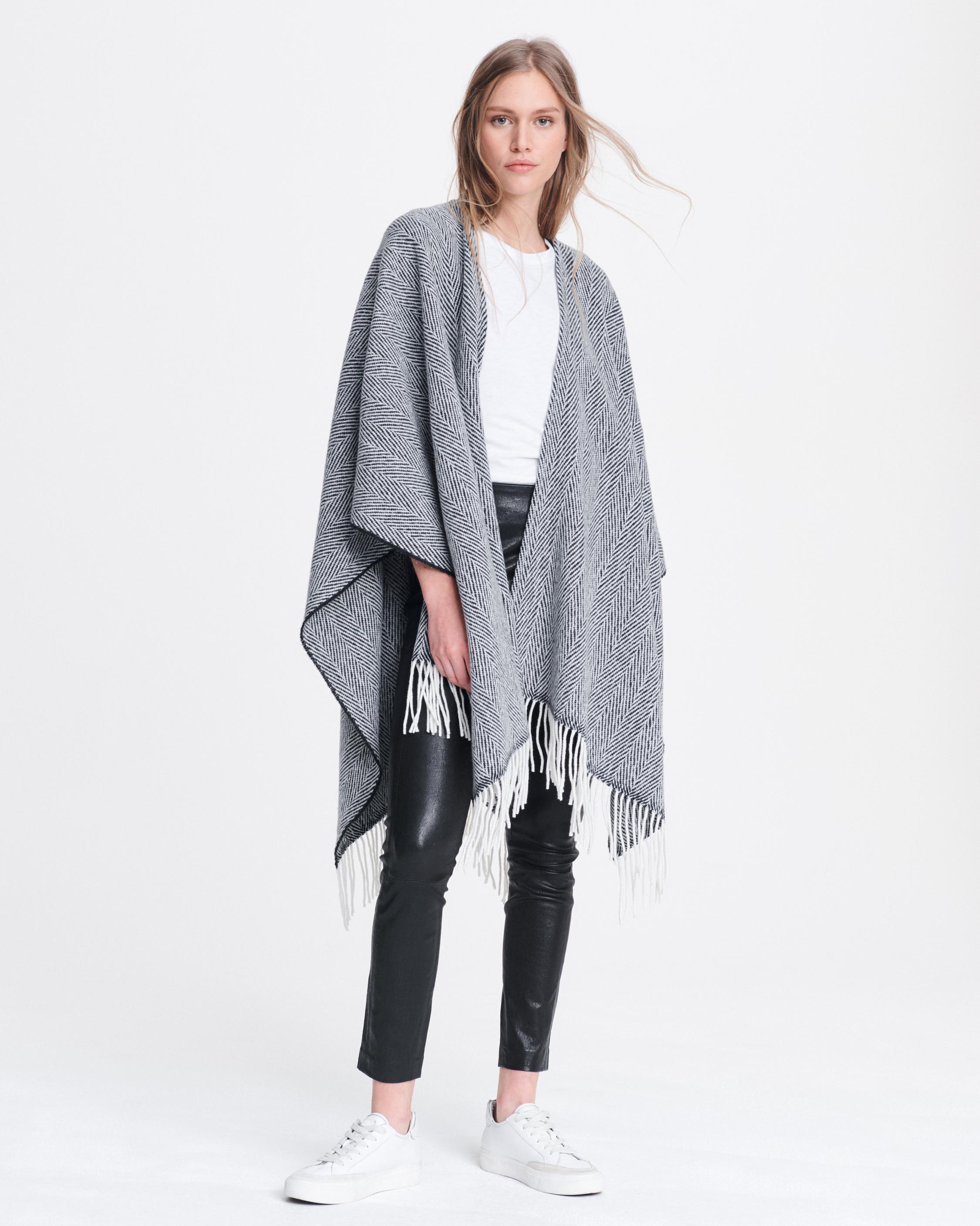 Wool Herringbone Poncho in Black Multi | rag & bone