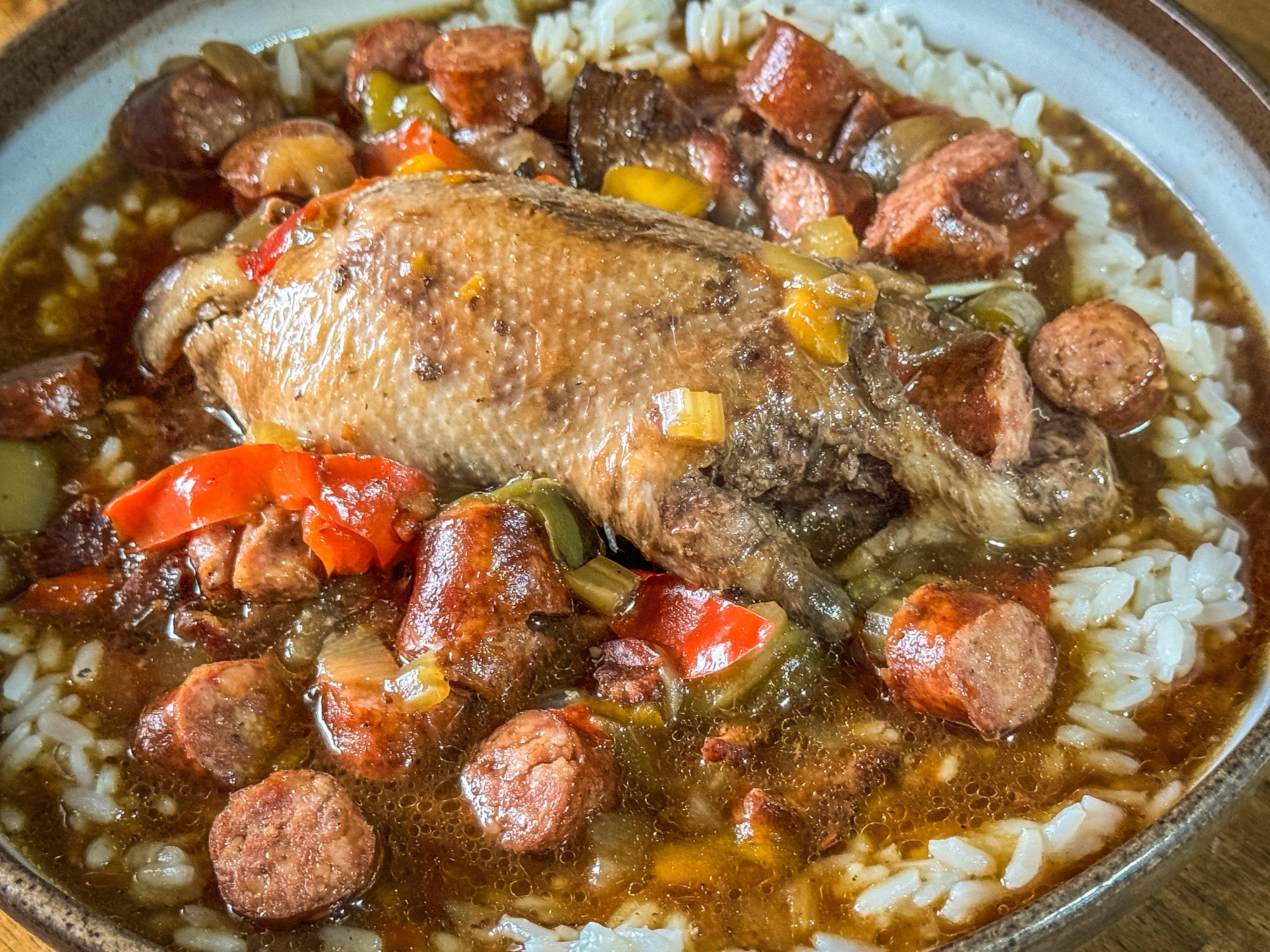 Pan-Roasted Teal and Smoked Sausage with Gravy - Realtree Camo