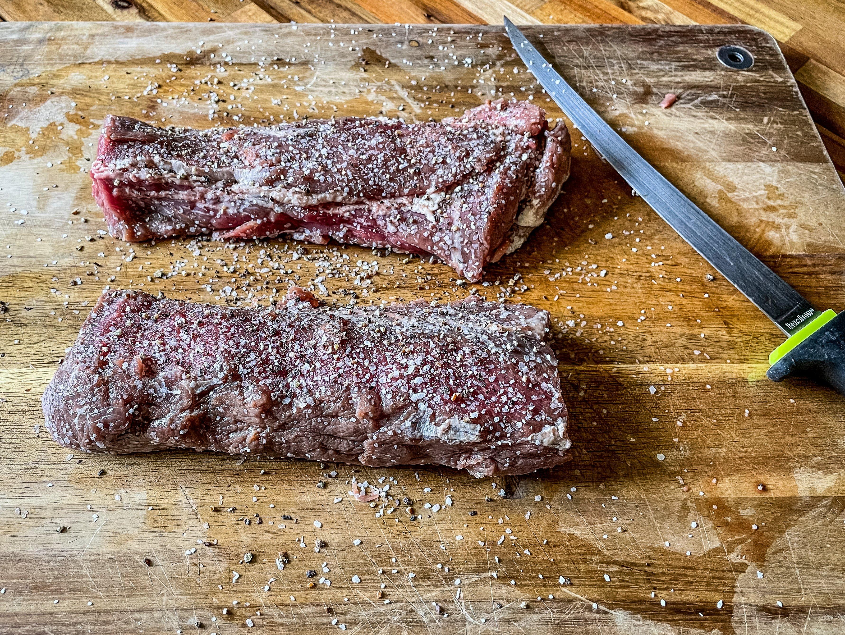 Backstrap Steak Frites with Creamy Peppercorn Bourbon Sauce - Realtree Camo