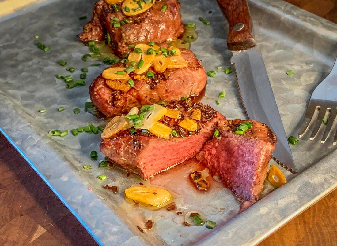 Grilled Backstrap with Hot Chile Oil and Garlic Chips - Realtree Camo