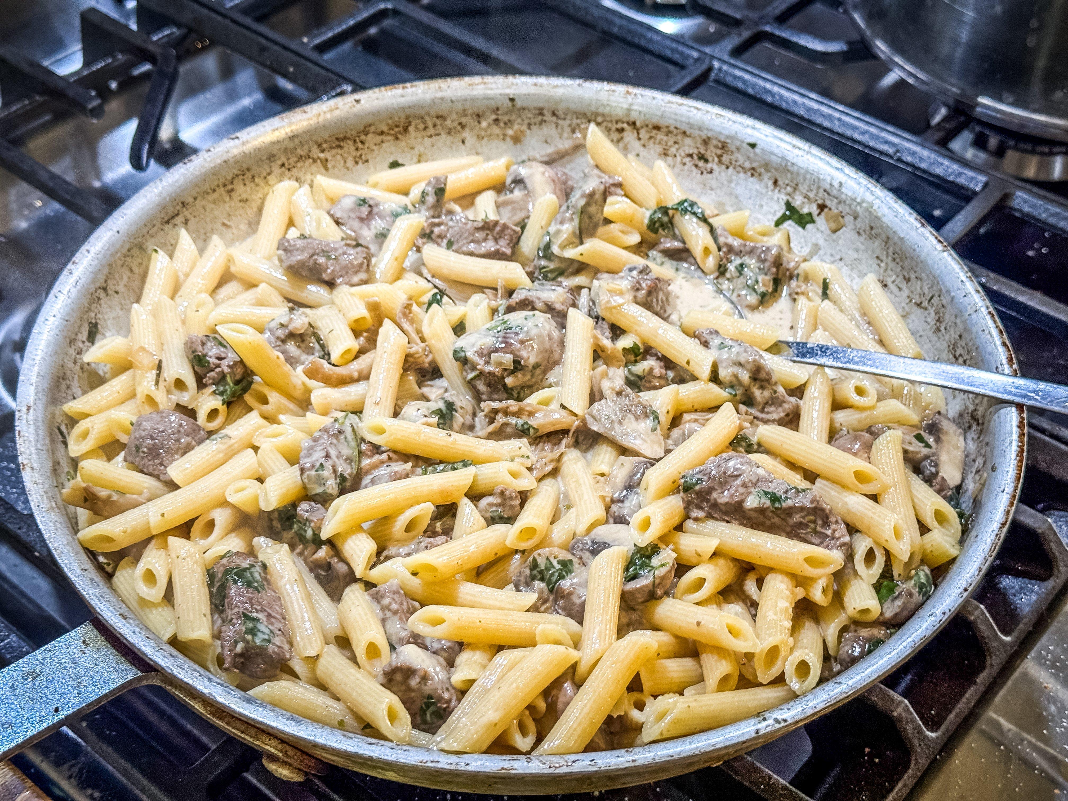 Creamy Pasta with Pan Seared Backstrap and Mushrooms - Realtree Camo