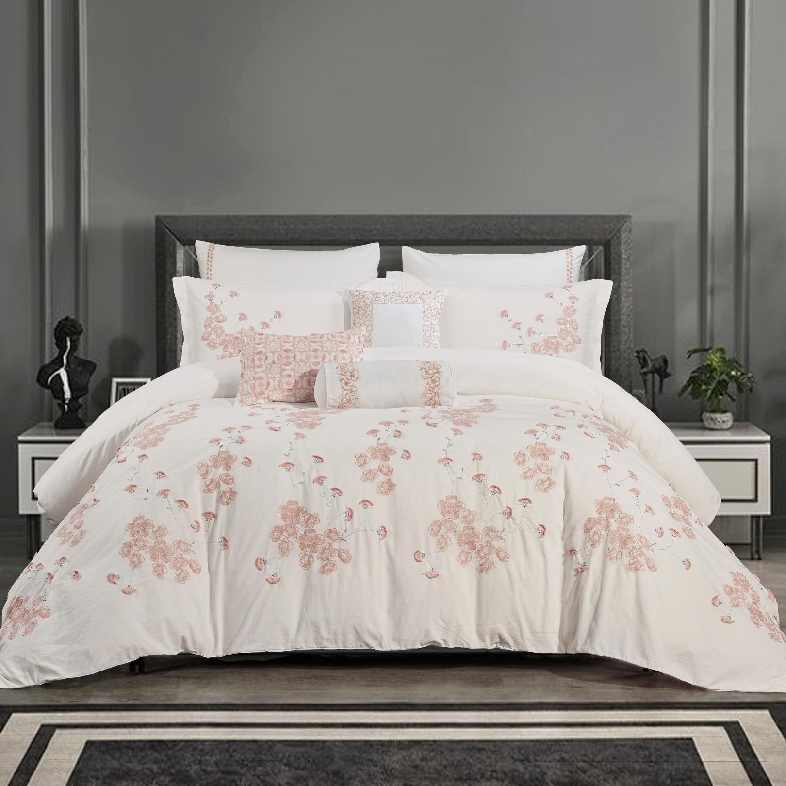 Edilyn Embroidered Comforter Set 8Pcs Offwhite/ Coral 260X270 cm in ...