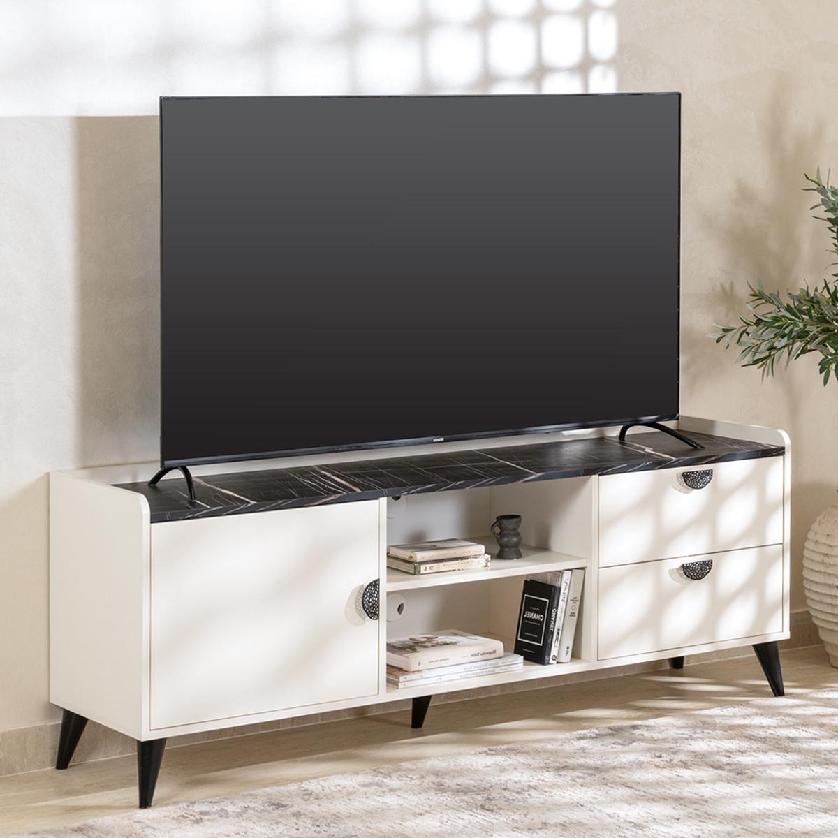 Nero Tv Unit Cream/Black Marble in Kuwait | Buy Online | safathome.com