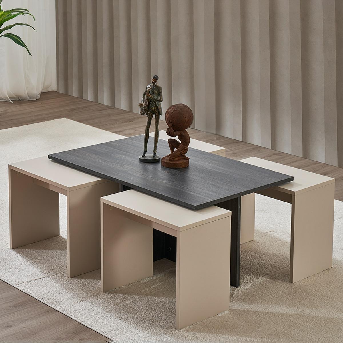 Aurora 1 Coffee Table + 4 End Tables Set Light Brown in Kuwait | Buy ...