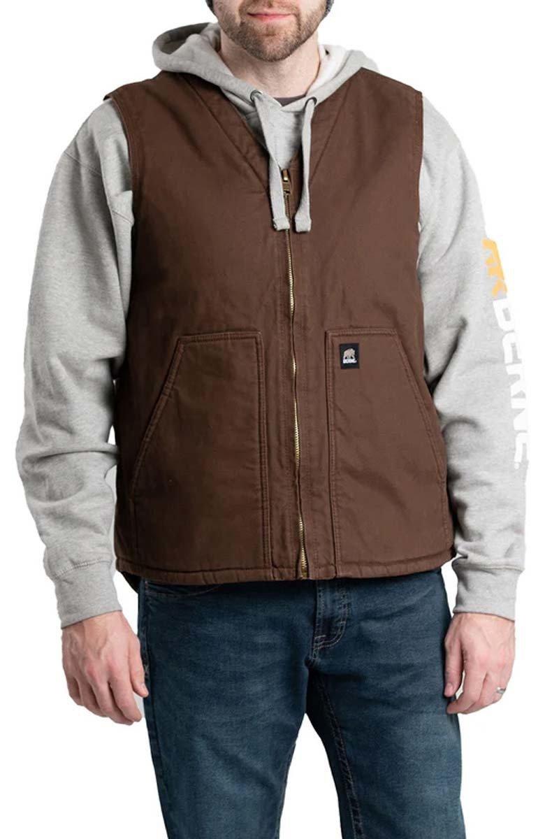 Men's Berne Apparel Berne Heartland Sherpa-Lined Washed Duck V-Neck Vest