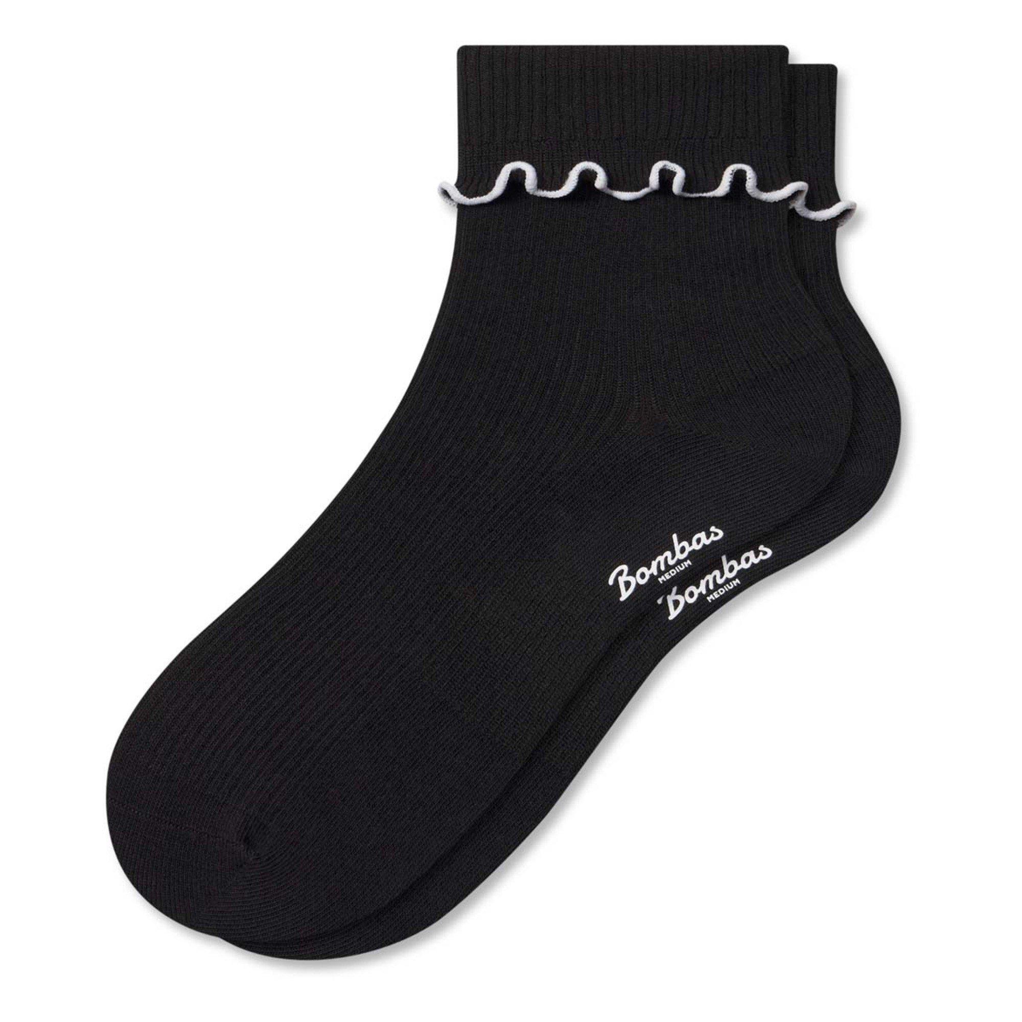 Women's Bombas Solid Contrast Frilly Edge True Rib Mid Calf Socks