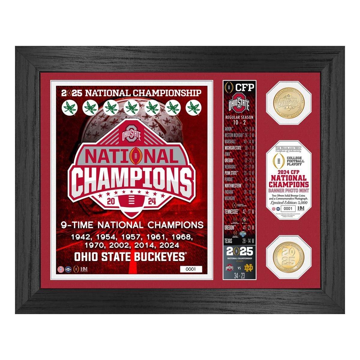 Highland Mint Ohio State Buckeyes 2024-25 CFP National Champions Banner Bronze Coin Photo Mint