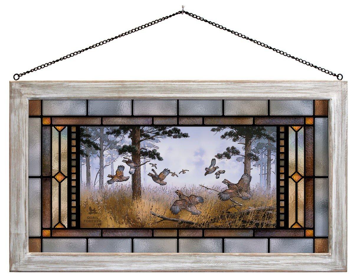 Wild Wings Covey Break - Quail - Framed Stained Glass by David A. Maass
