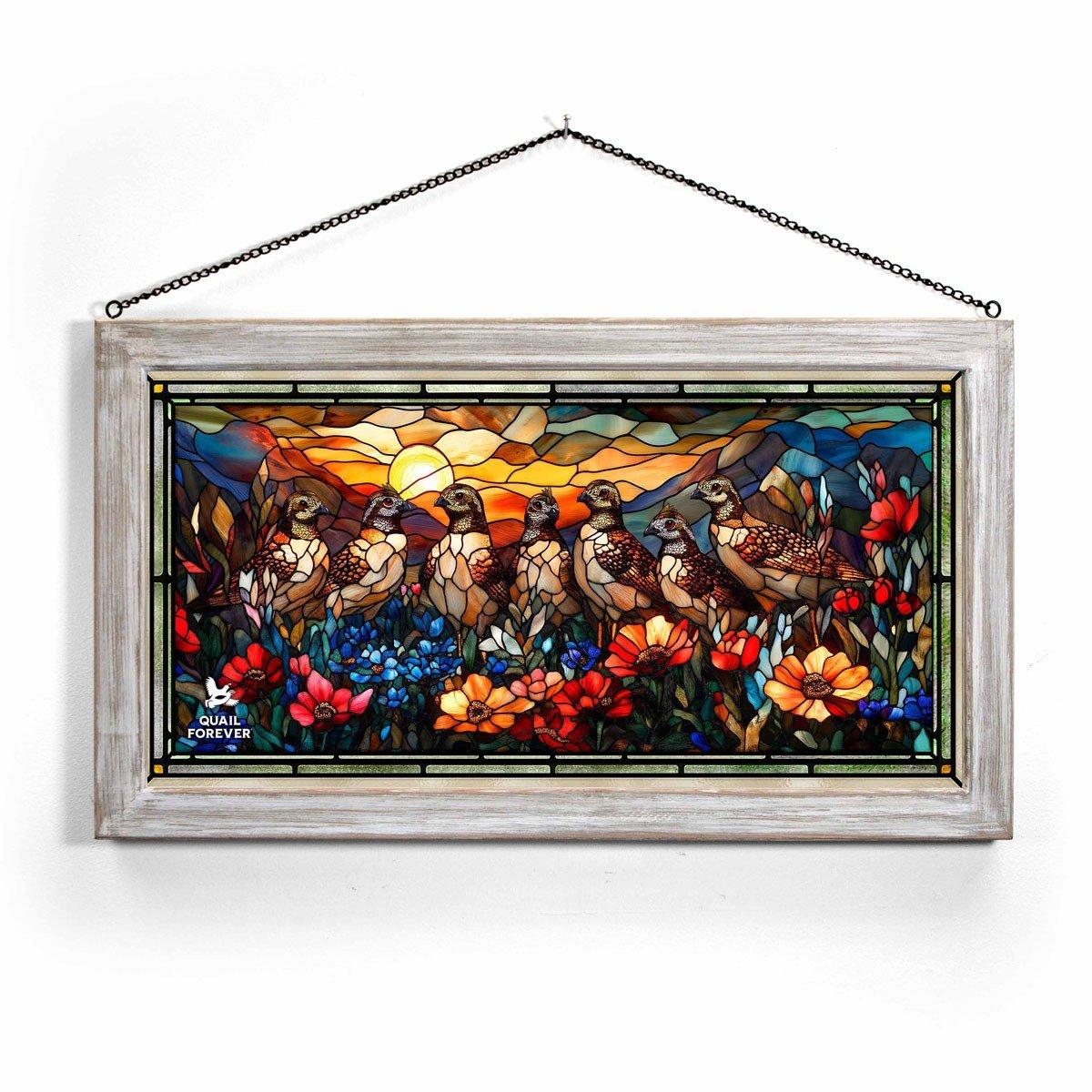 Wild Wings Quail Forever A Covey of Quail Framed Glass Art