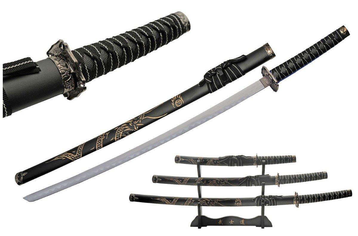 SZCO Black Dragon Katana 3 piece Set Sword