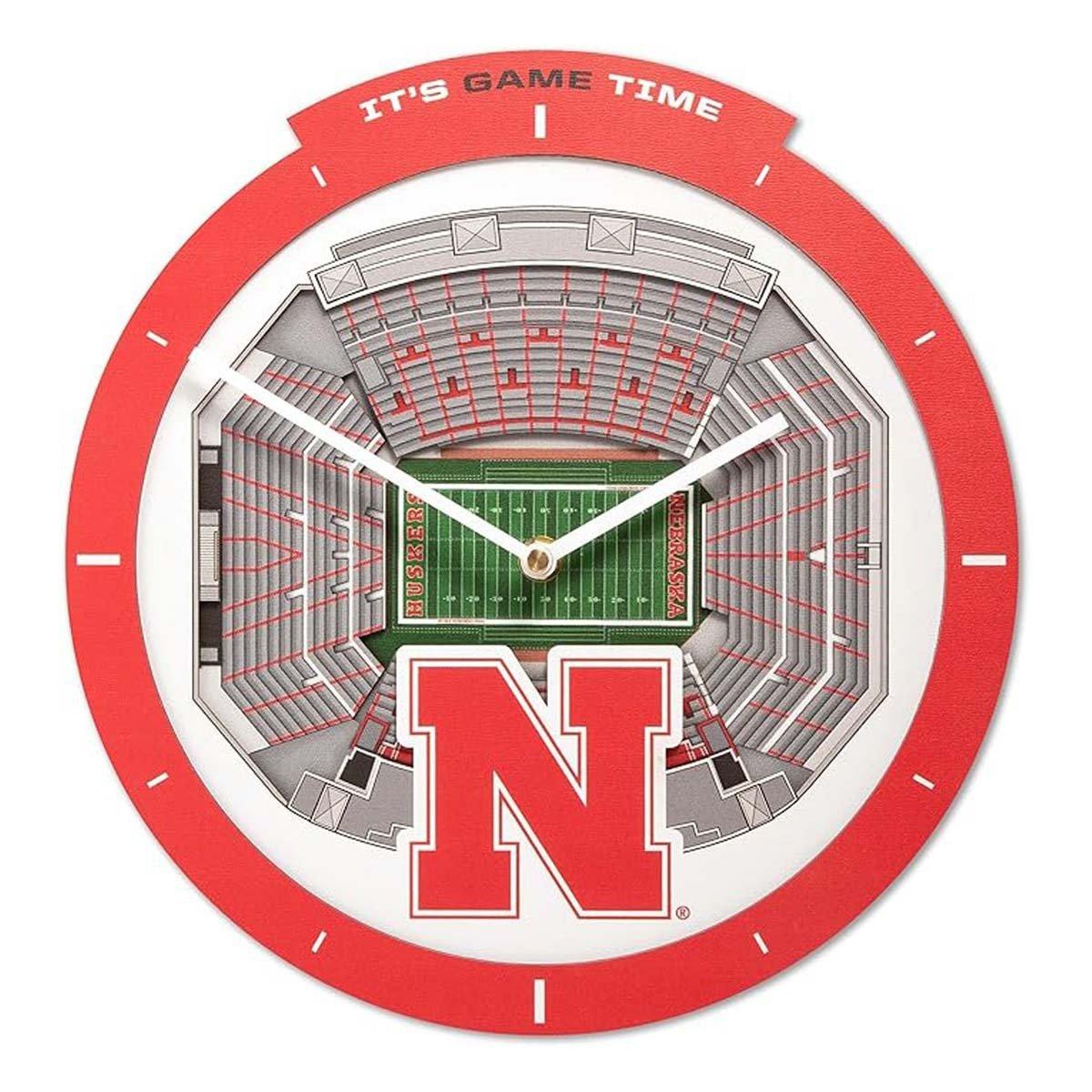 You The Fan Nebraska Cornhuskers 3D StadiumView Clock