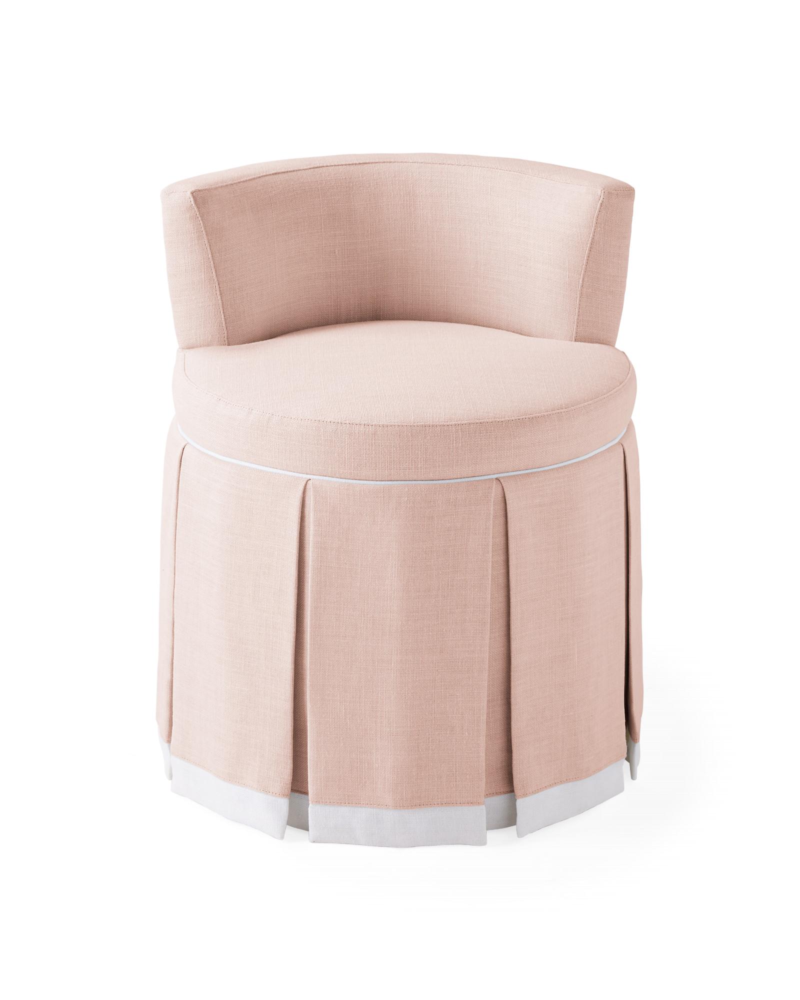 Harrison Vanity Chair in Washed Linen with White Belgian Linen Piping ...