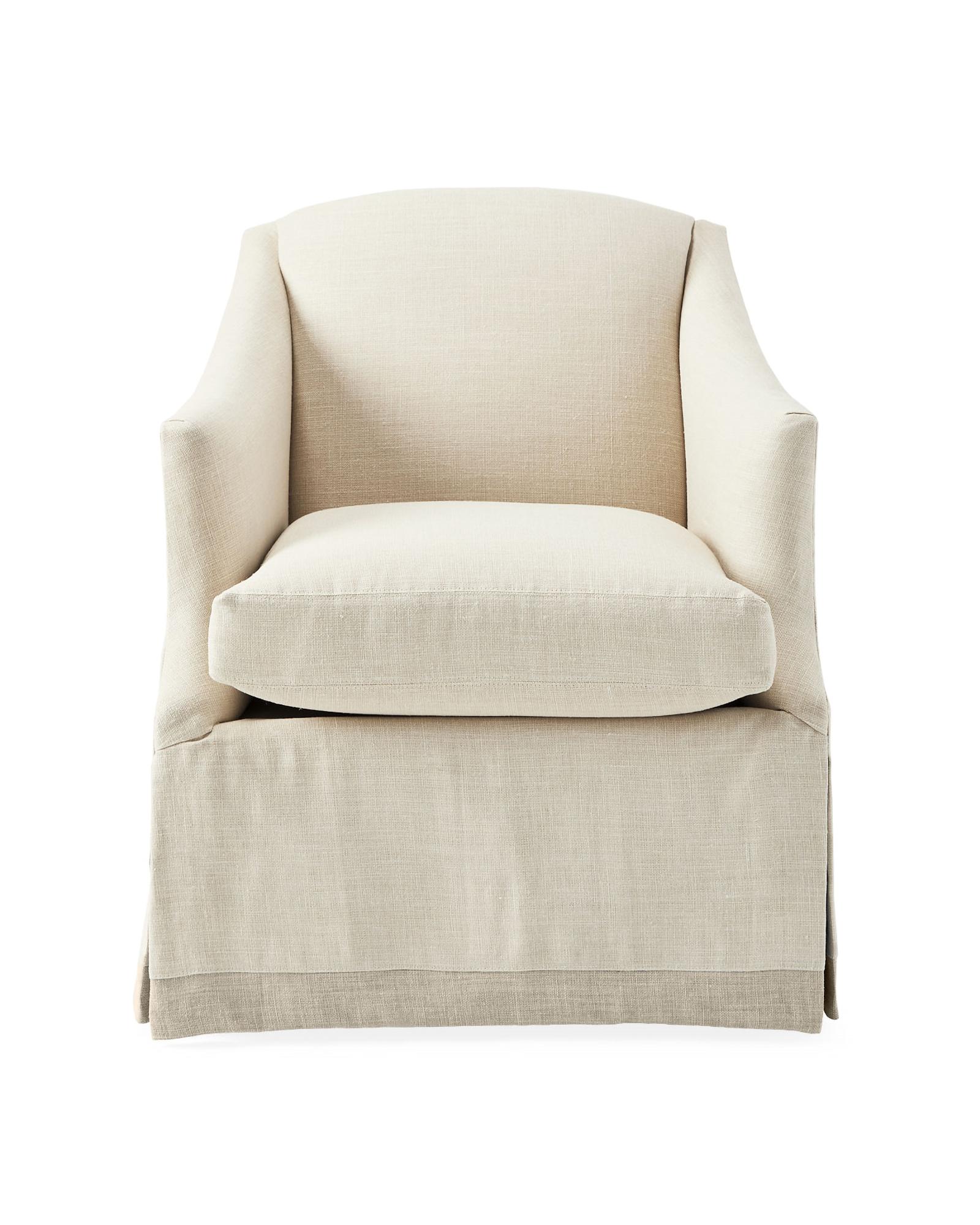Hinsdale Swivel Chair in Linen with Contrast Border