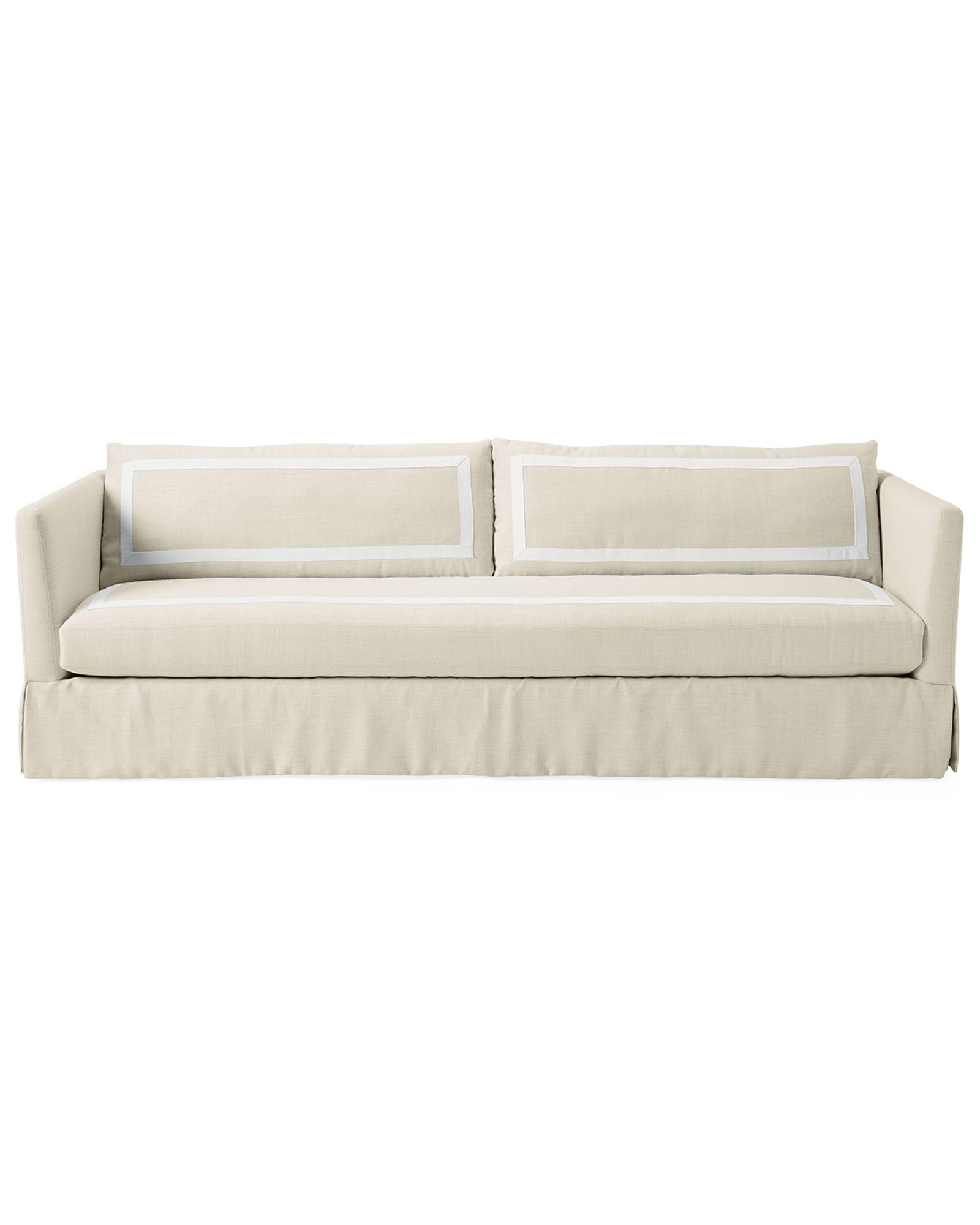 Cutler Sofa in Washed Linen with White Applied Border in Chalk