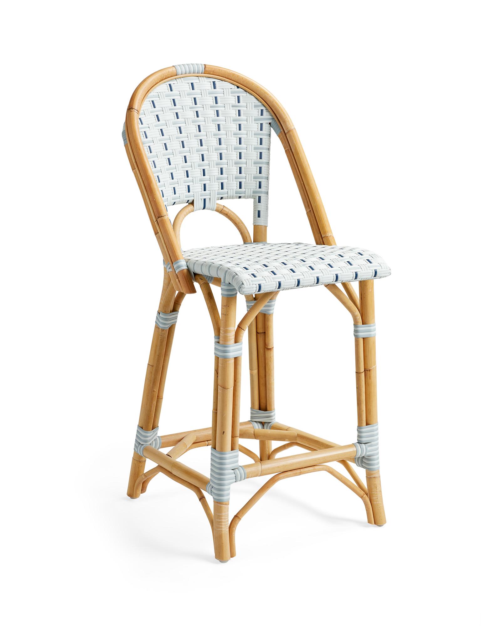 Riviera Rattan Basketweave Counter Stool in Sky