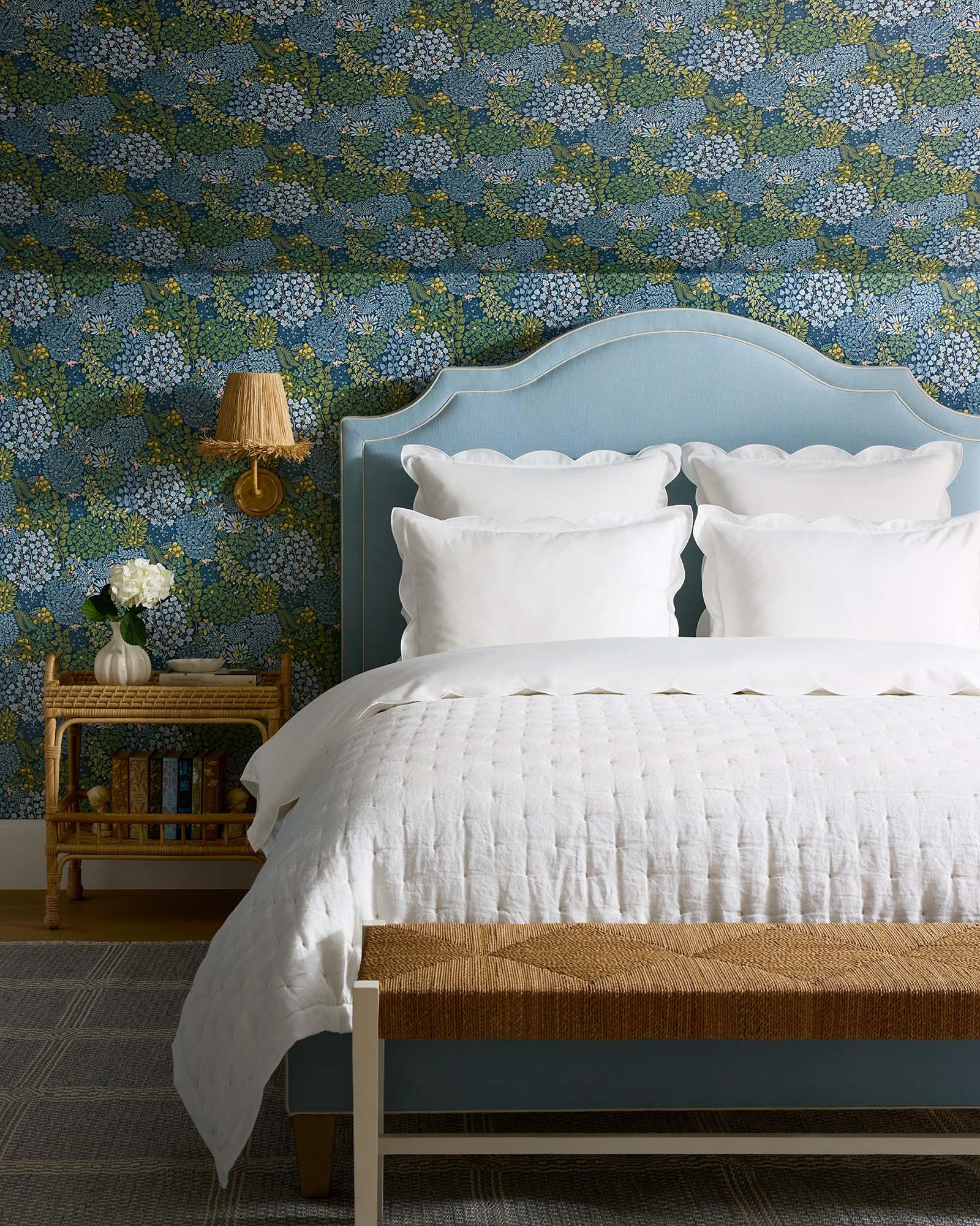 Bedroom-Coastal-Blue-Upholstered-Bed-Loire-Wisley-Floral-Wallpaper ...