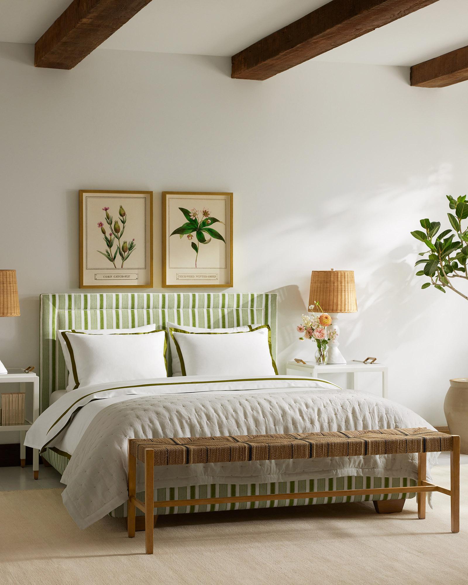 Bedroom-Green-Striped-Bed-Lombard-Sateen-Border-Frame-Bedding-brand ...